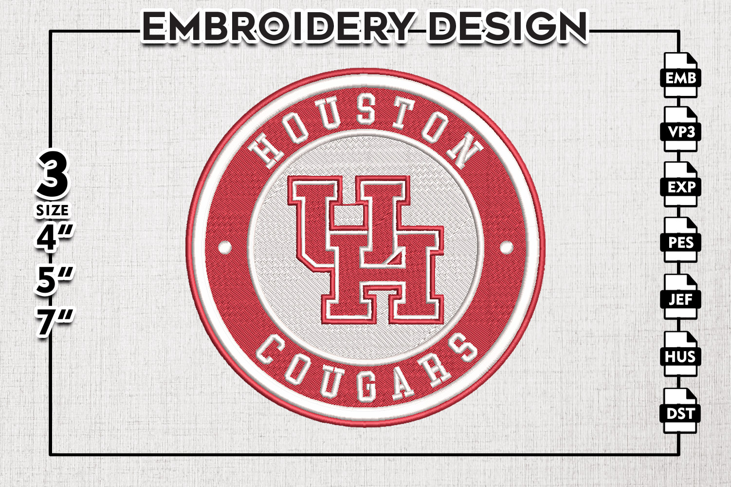 Ncaa Houston Cougars Round Logo Embroidery Ncaa Houston Cougars Logo