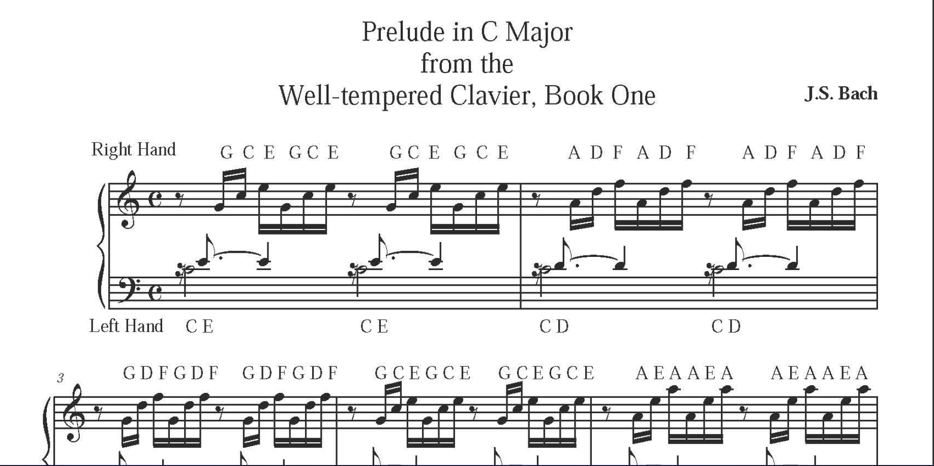 Bach 'Prelude No. 1' in C plus Letter-Names | Piano Sheet Music with ...