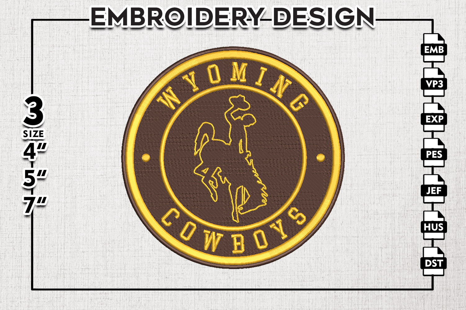 NCAA Wyoming Cowboys Round Logo Embroidery, NCAA Wyoming Cowboys Logo ...