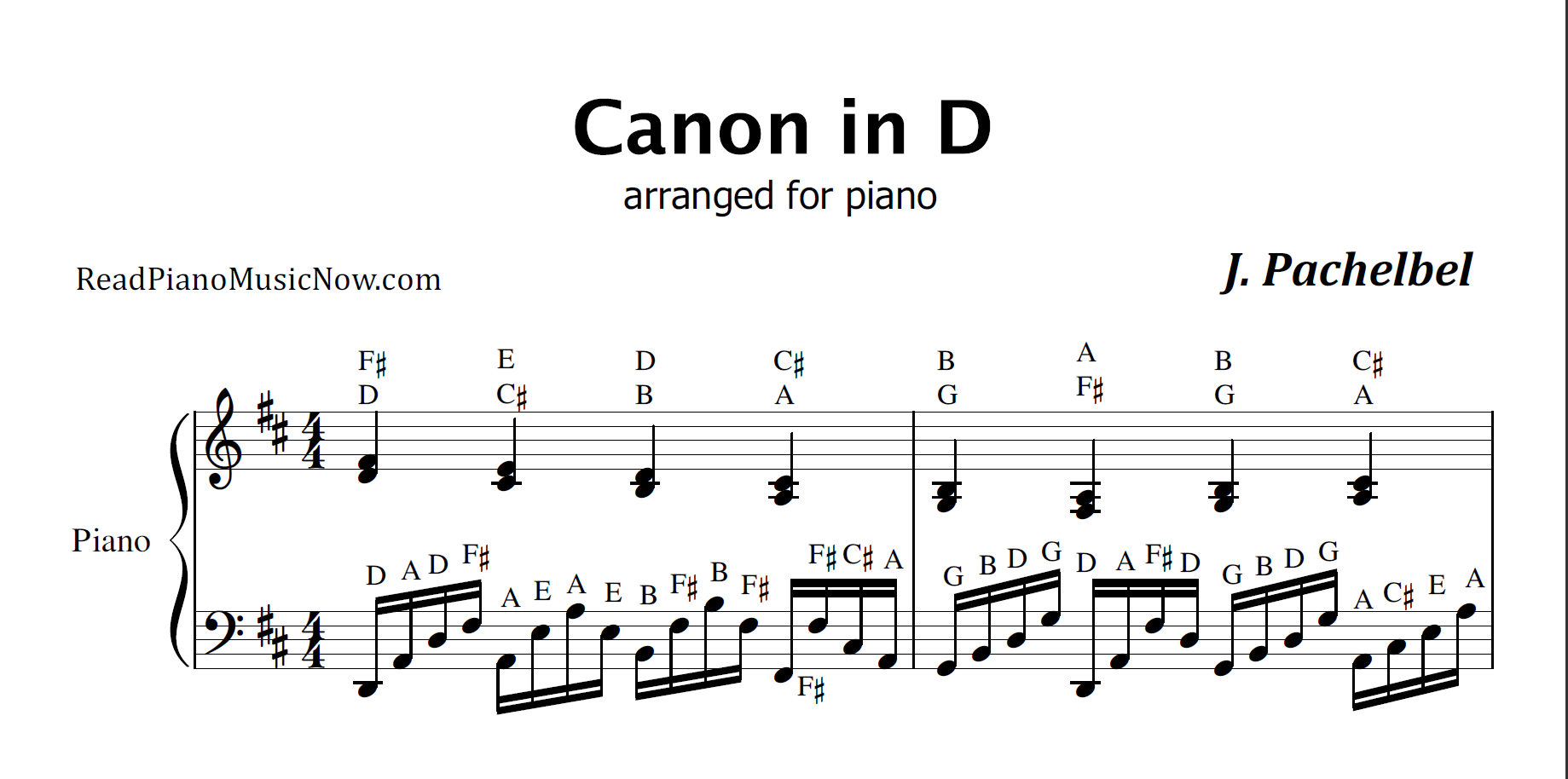 'Canon in D' | Piano Sheet Music | Letter Note-Names Included - Payhip