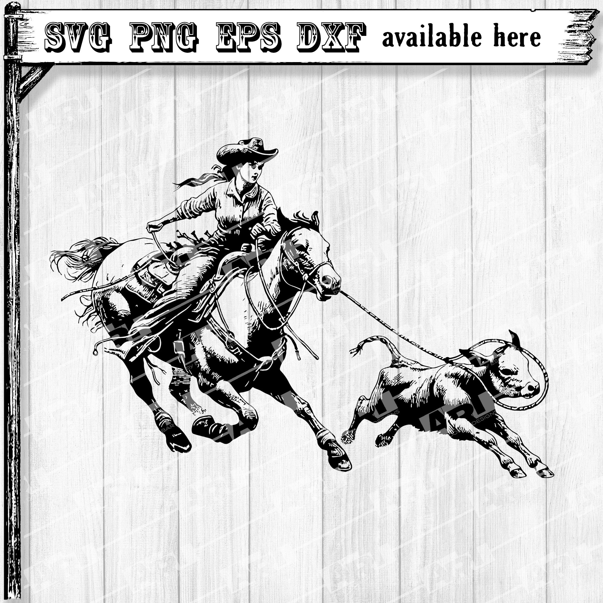 Breakaway Roper svg, Cowgirl on a Horse Roping a Calf svg, Western svg ...