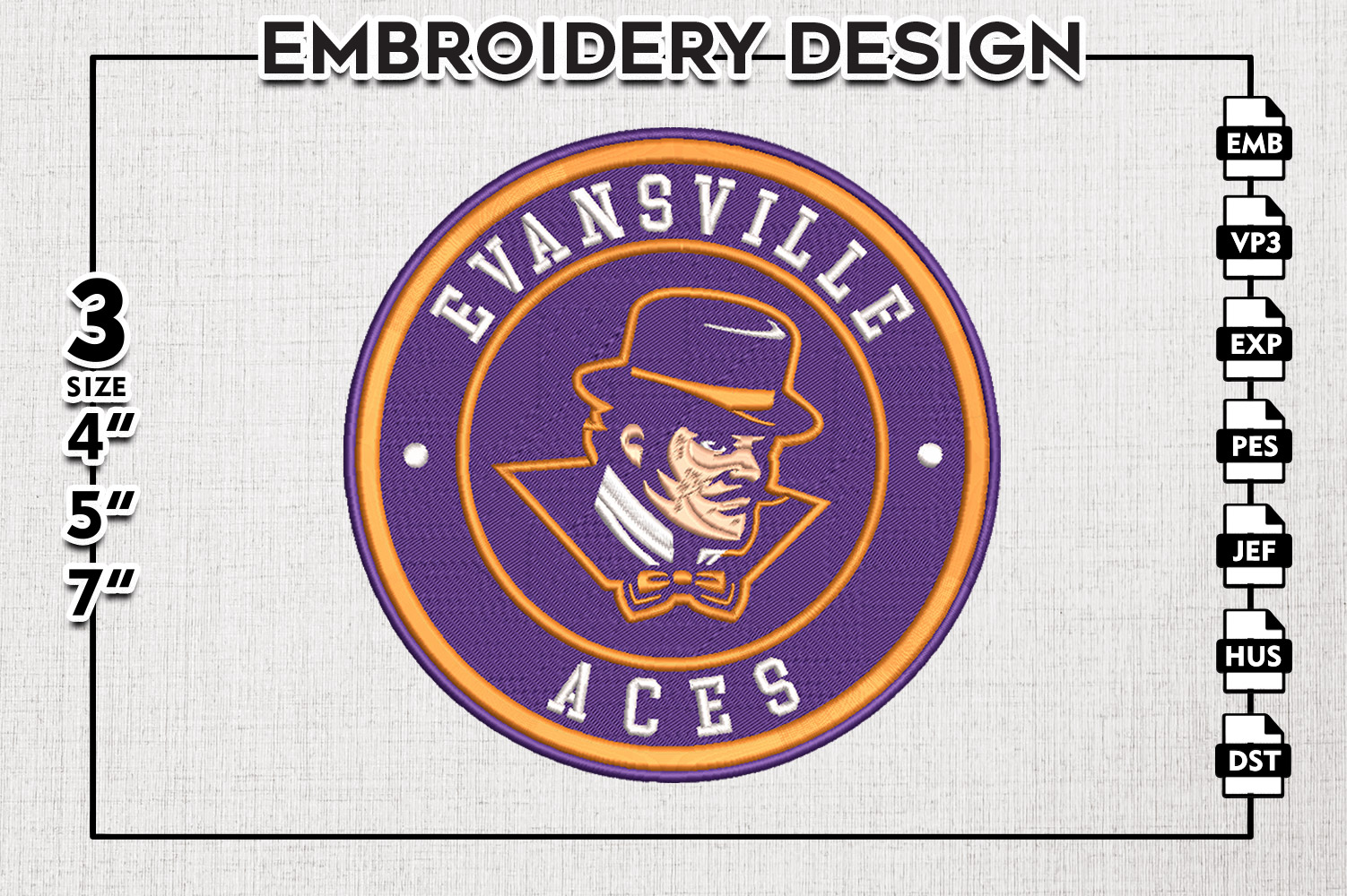 NCAA Evansville Purple Aces Round Logo Embroidery, NCAA Evansville ...
