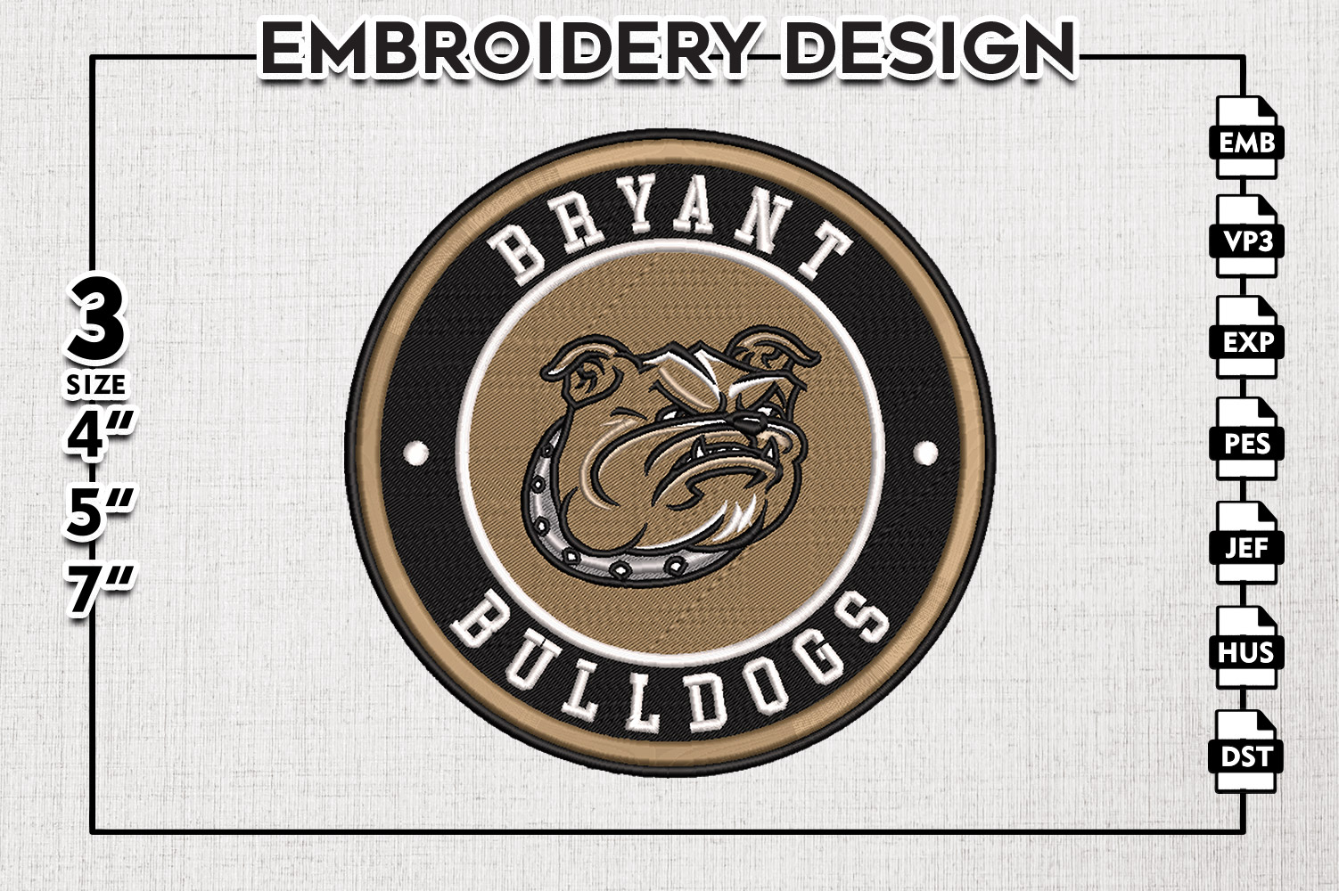 NCAA Bryant Bulldogs Round Logo Embroidery, NCAA Bryant Bulldogs Logo ...