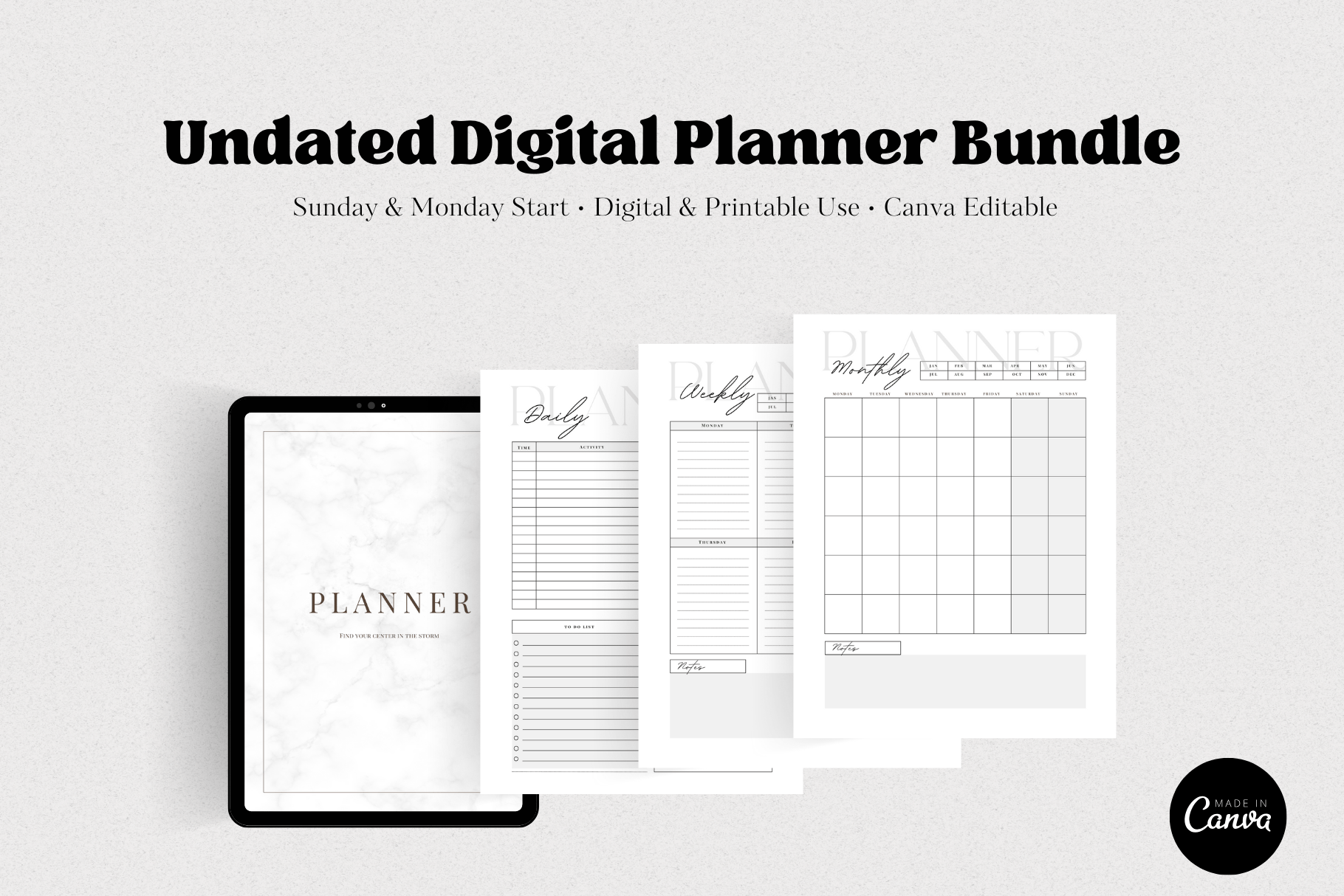 Editable Undated Printable Planner Pages | Daily, Weekly & Monthly ...