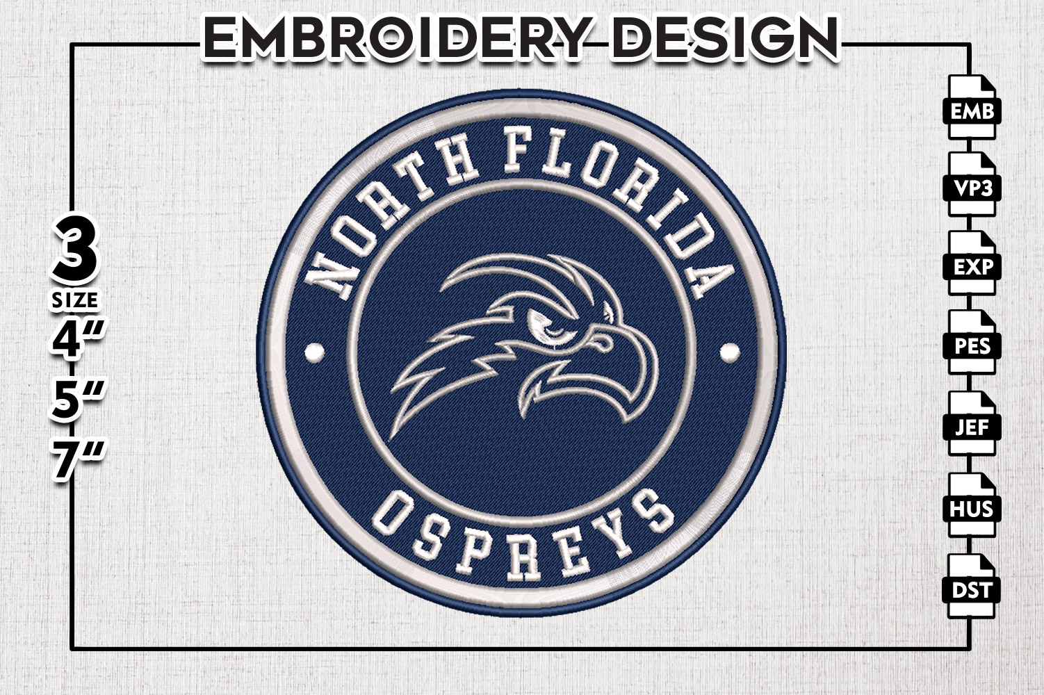 NCAA North Florida Ospreys Round Logo Embroidery, NCAA North Florida ...