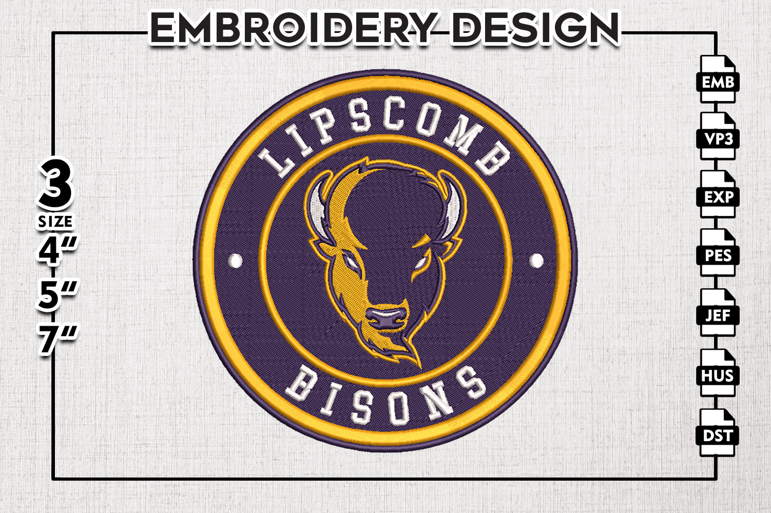 NCAA Lipscomb Bisons Round Logo Embroidery, NCAA Lipscomb Bisons Logo ...