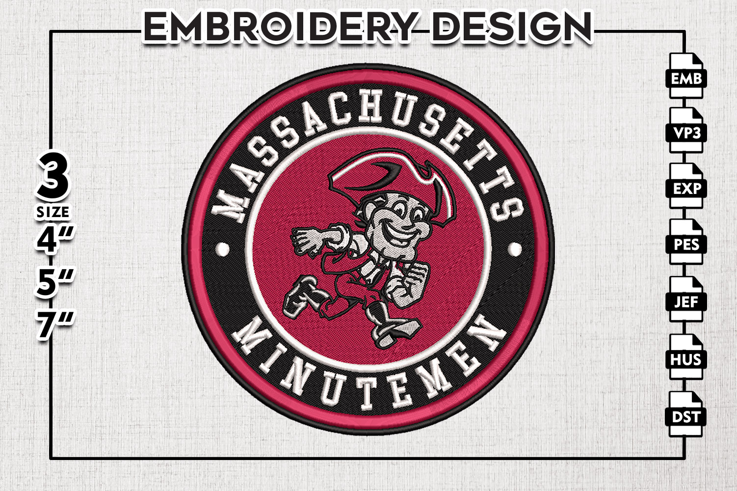 NCAA Massachusetts Minutemen Round Logo Embroidery, NCAA Massachusetts ...