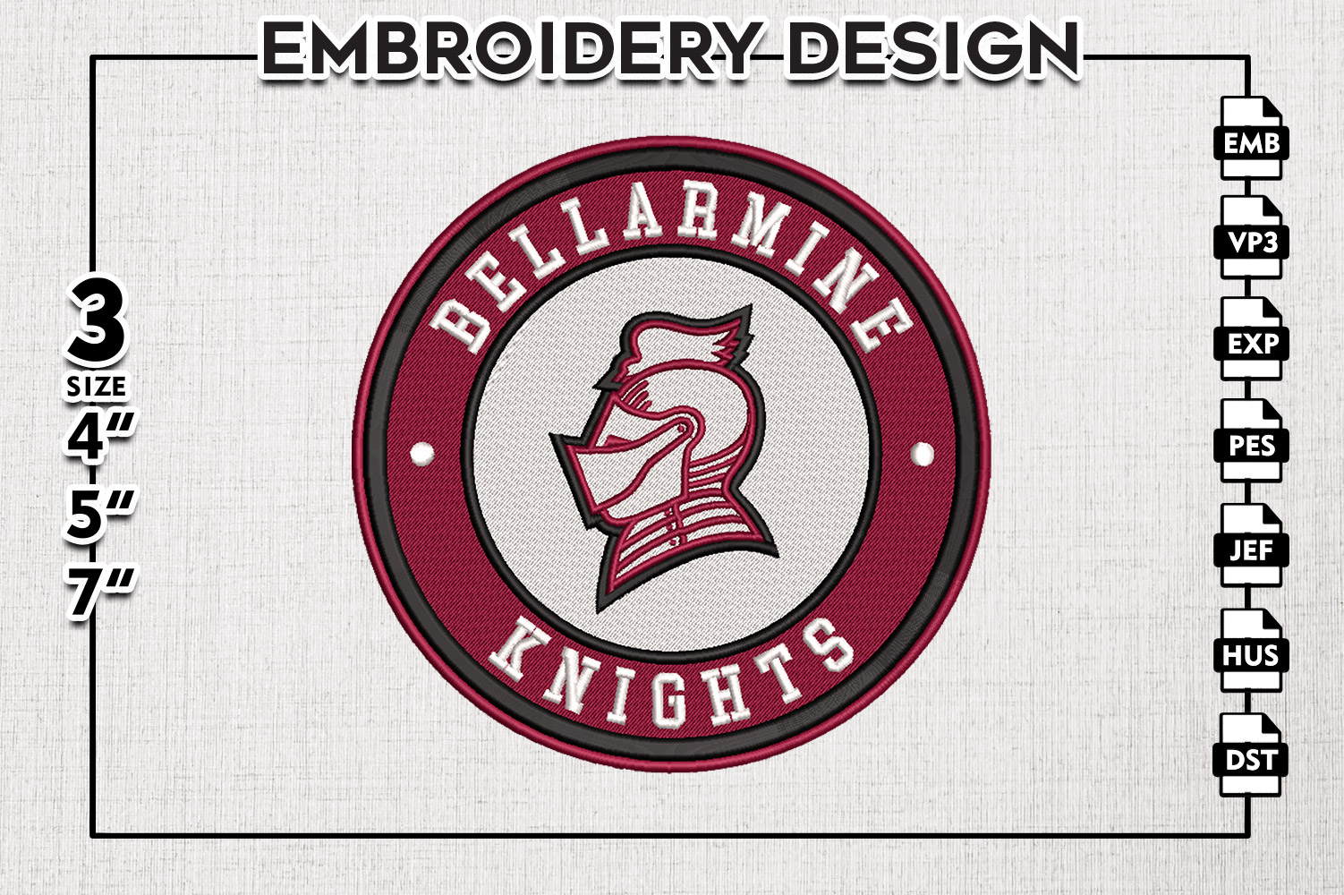 NCAA Bellarmine Knights Round Logo Embroidery, NCAA Bellarmine Knights ...