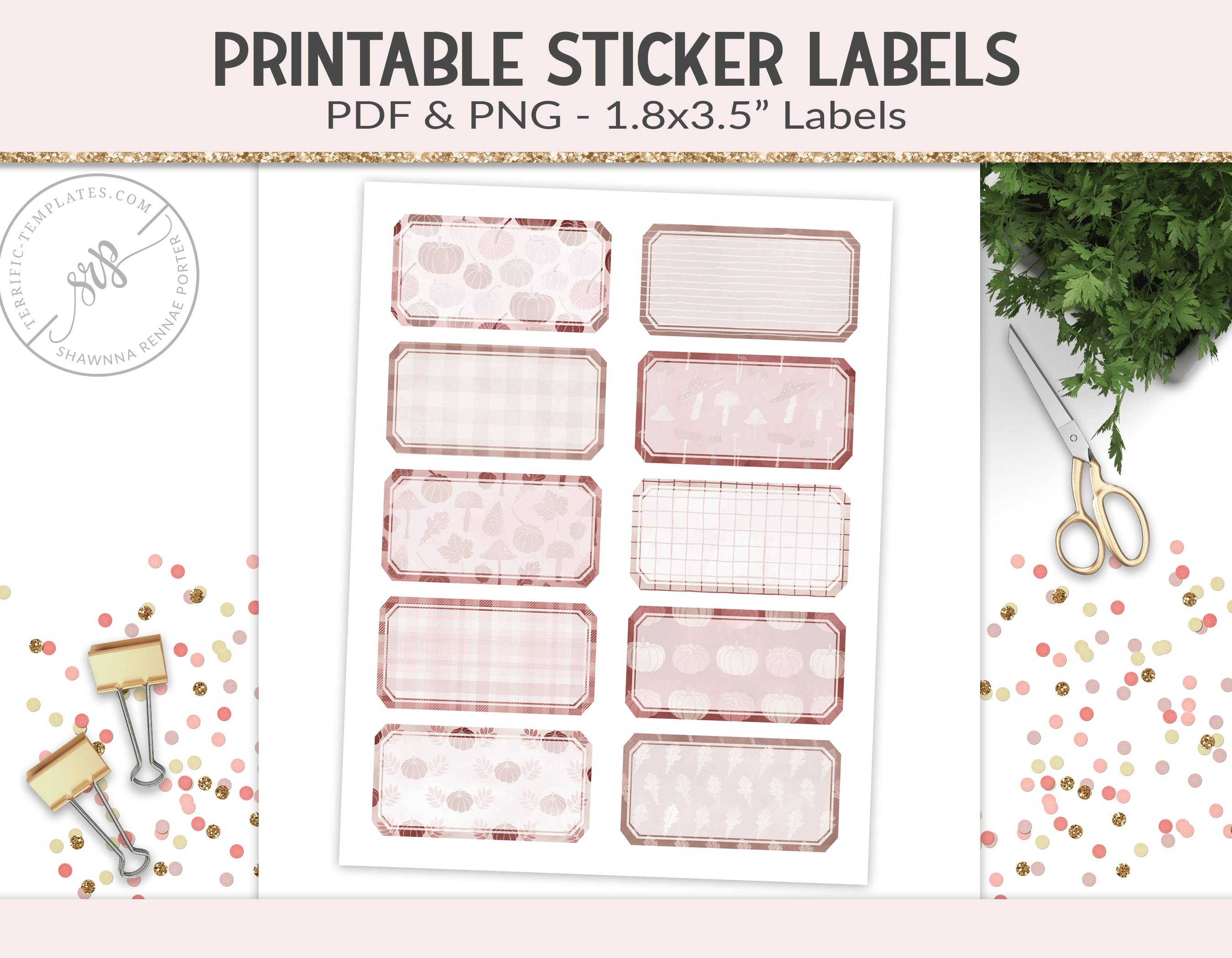 Printable sticker labels, PDF & PNG (PR39) - Payhip