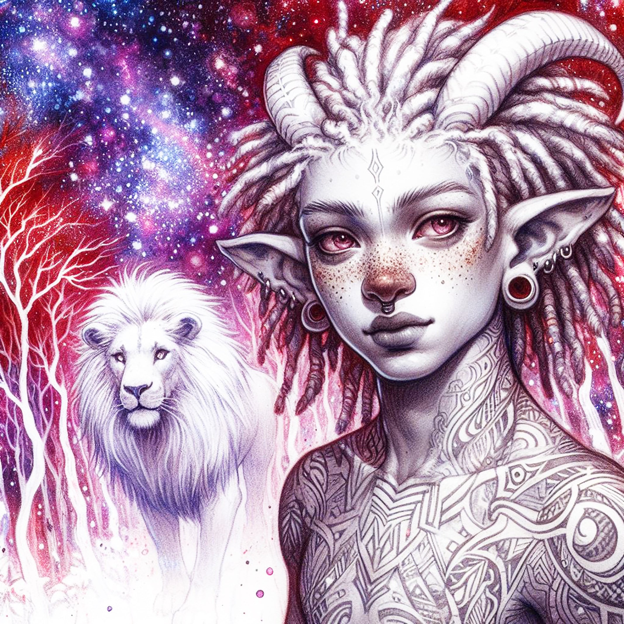 Faun Boy & White Lion in a Red Forest 5 - Payhip