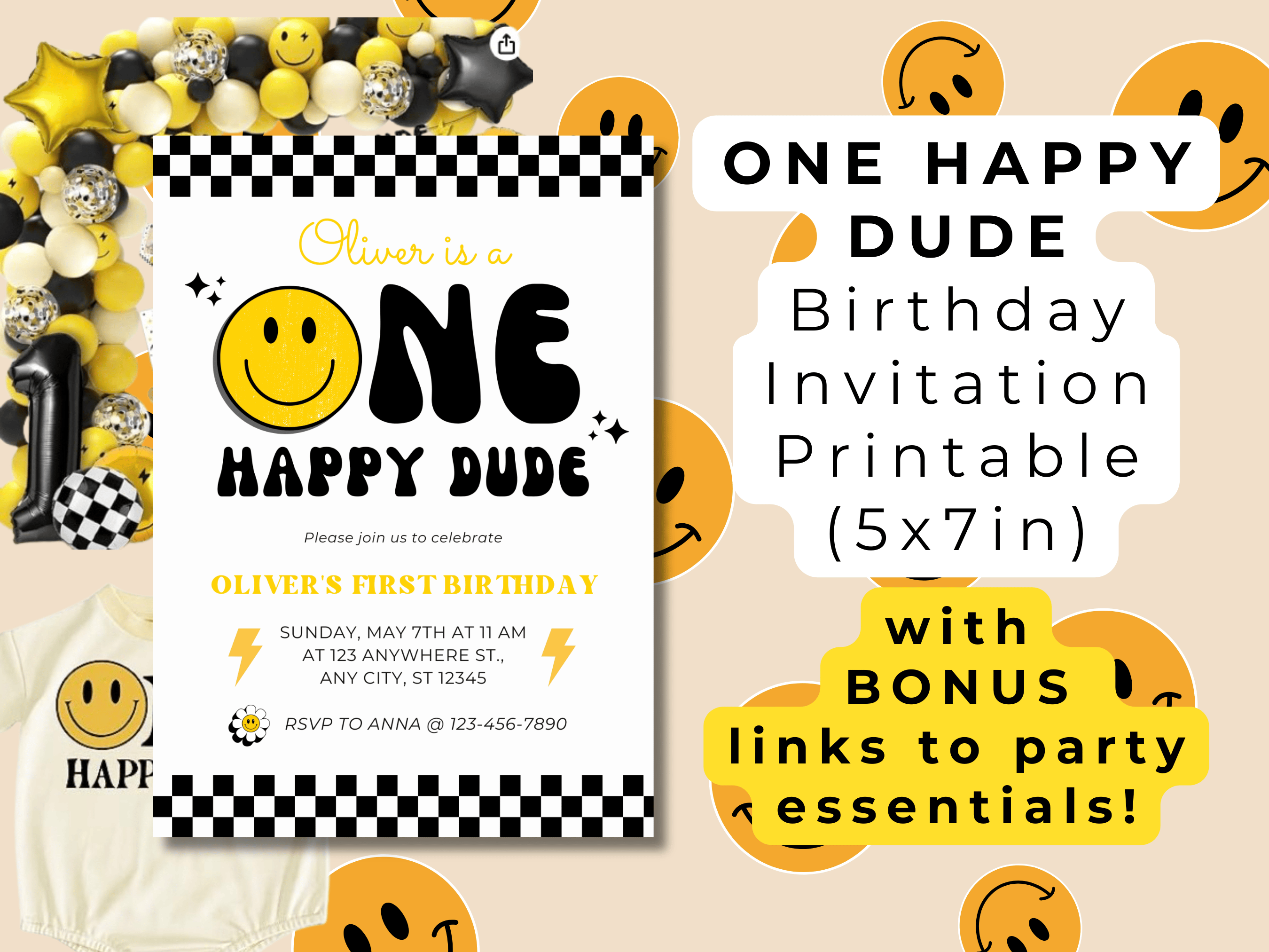 One Happy Dude Birthday Invitation Printable (With BONUS Party ...