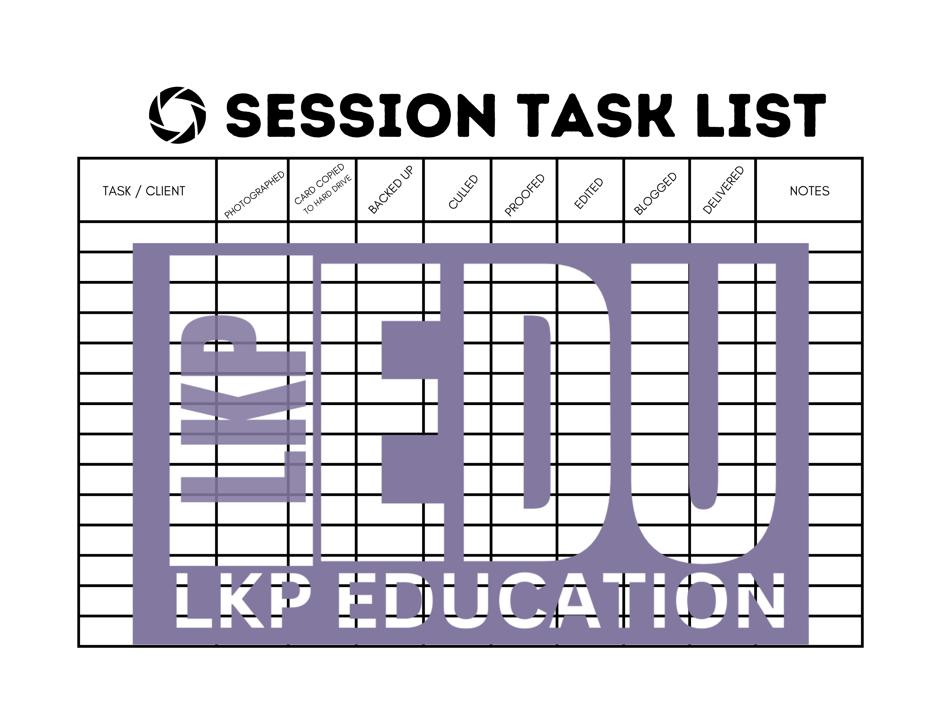 Photographer's Session Task List - Payhip