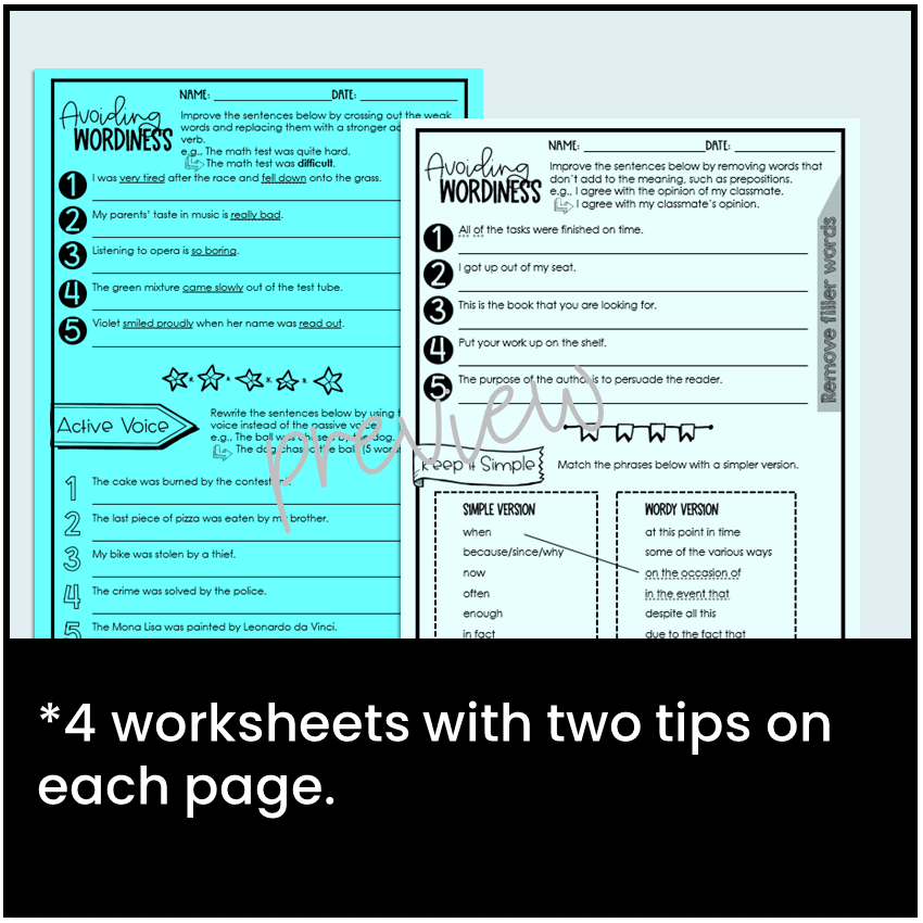 Wordiness and Redundancy Digital and Printable Worksheets 7th, 8th ...