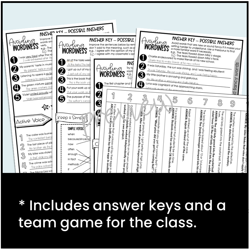 Wordiness and Redundancy Digital and Printable Worksheets 7th, 8th ...