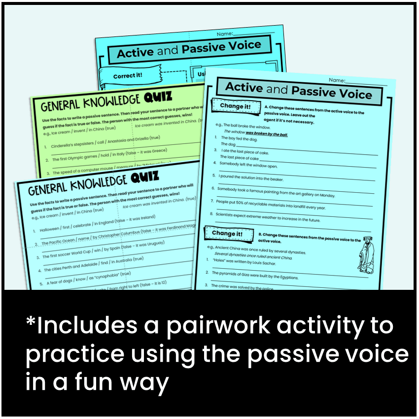 Active and Passive Verb Voice Digital and Printable Worksheets 7th, 8th ...