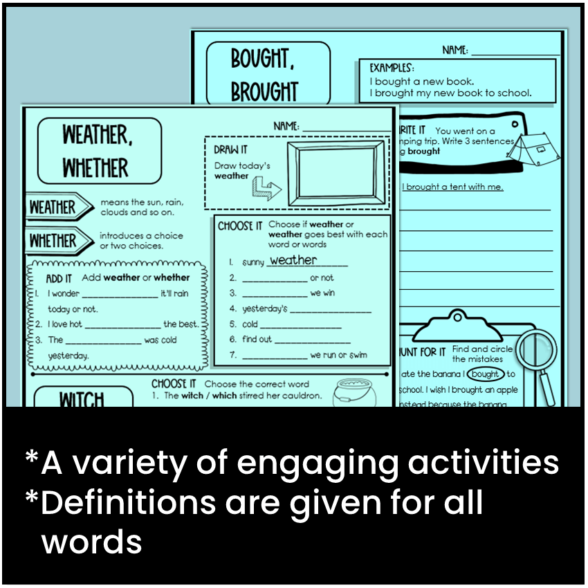 ELA 3rd, 4th, 5th Grade Frequently Confused Words Misspelt Words ...