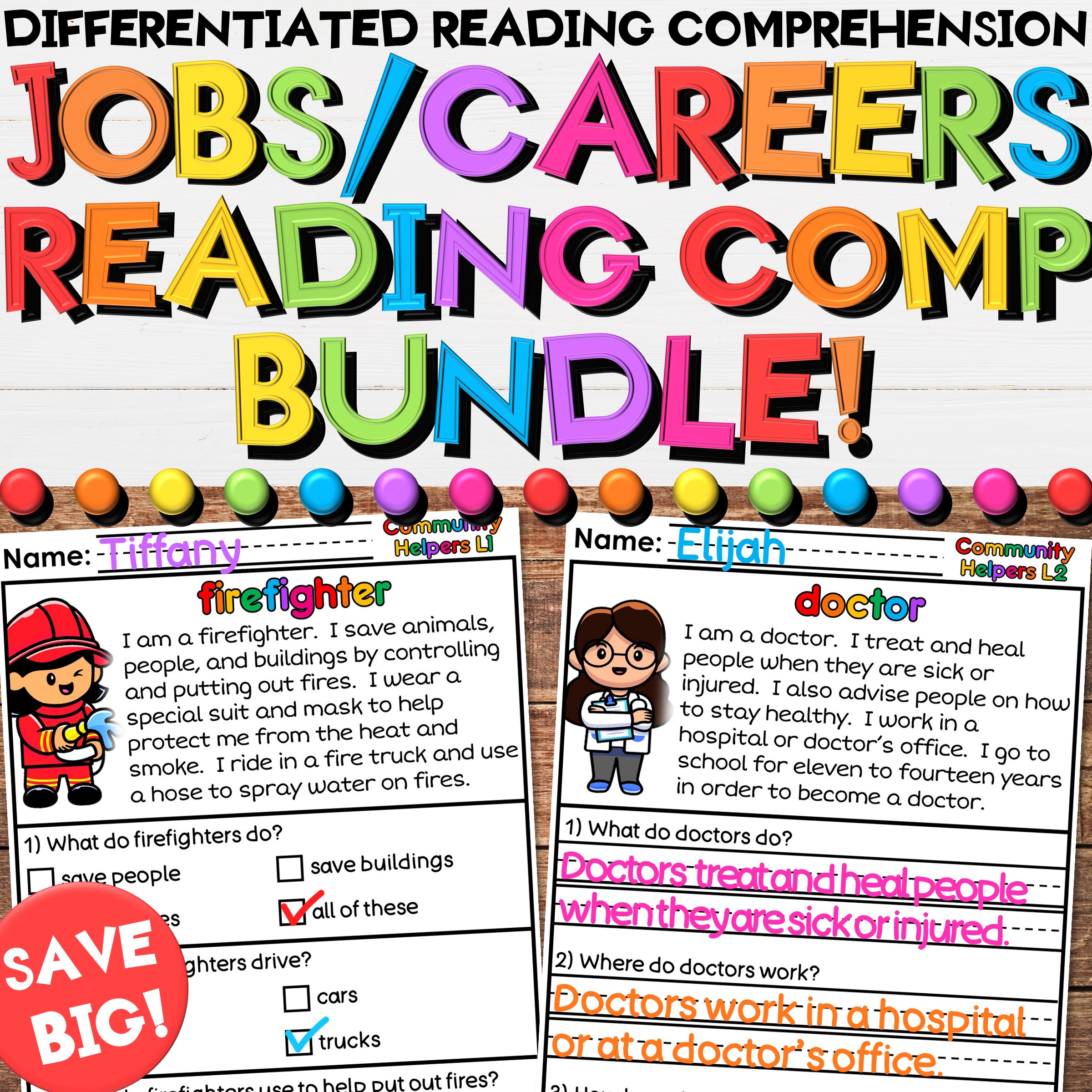 Community Helpers Reading Comprehension Bundle for Learning Jobs ...