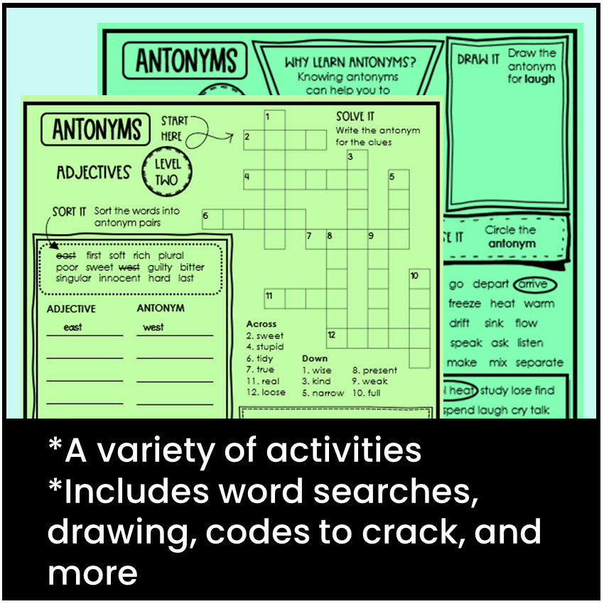 Antonyms Worksheets Language Practice Digital and Printable 3rd,4th,5th ...