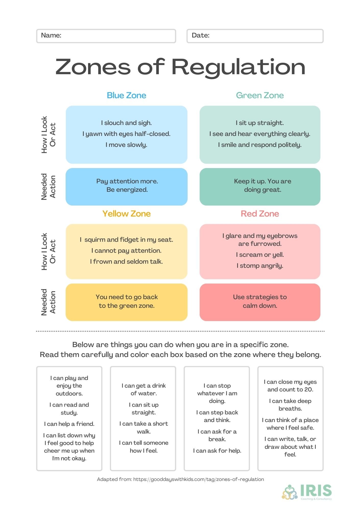 Zones of Regulation Matching worksheet - Payhip