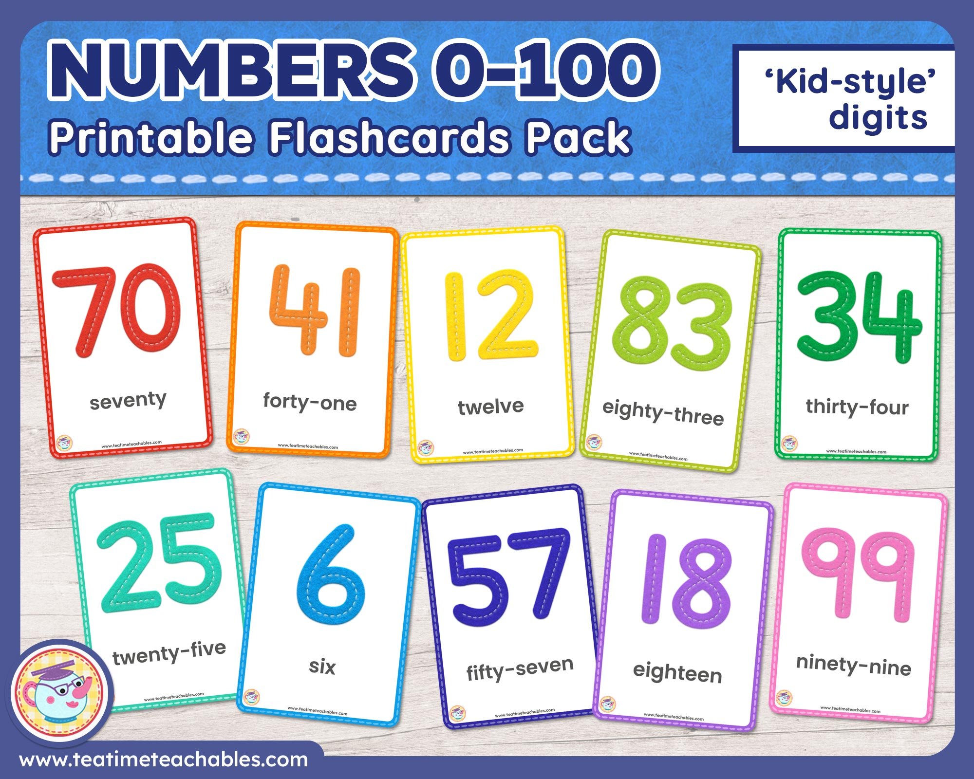 RAINBOW NUMBERS 0-100 FLASHCARDS: 'Kid-style' digits - Payhip
