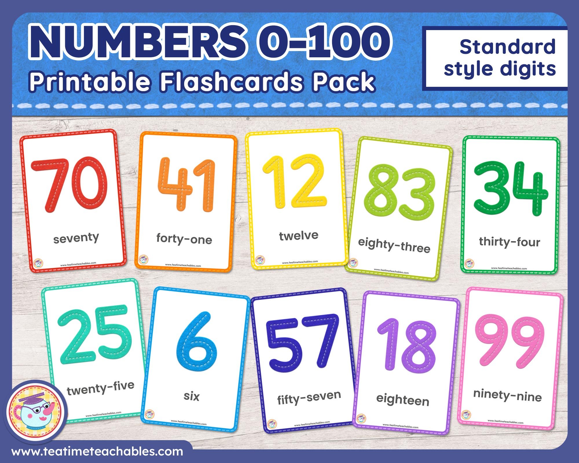 RAINBOW NUMBERS 0-100 FLASHCARDS: Standard style digits - Payhip