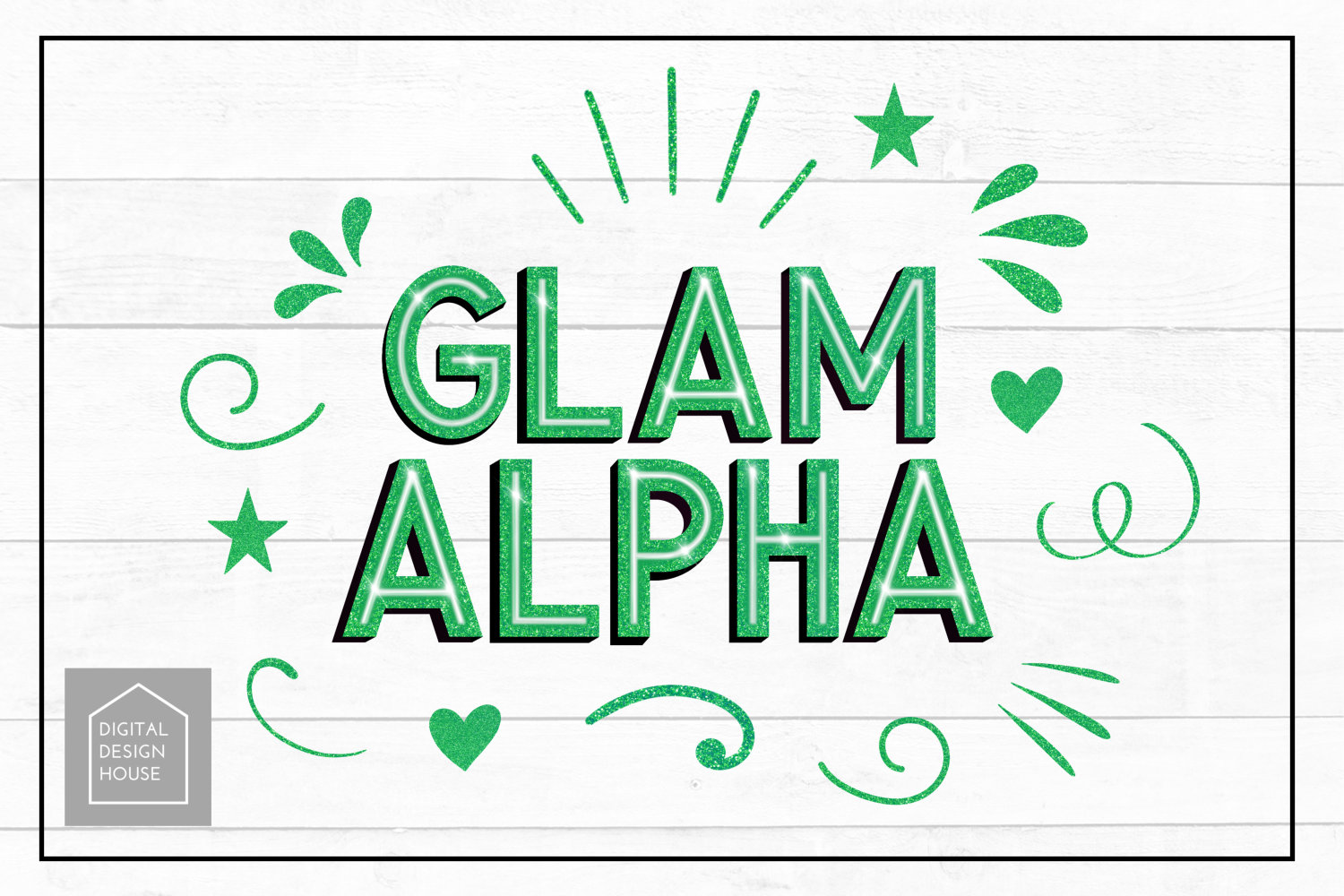GREEN Glitter GLAM ALPHA Letters A to Z, Numbers and Flourishes - Payhip