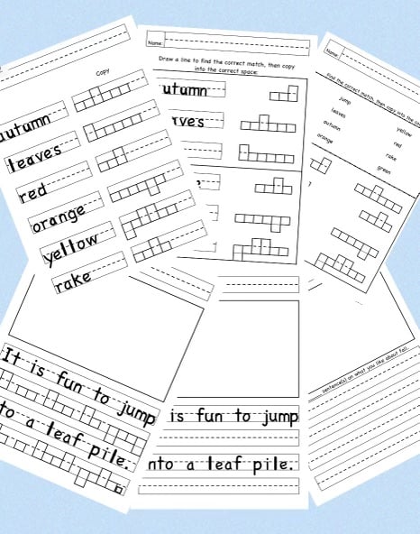 Fall Writing Activity with boxing for each letter; pdf