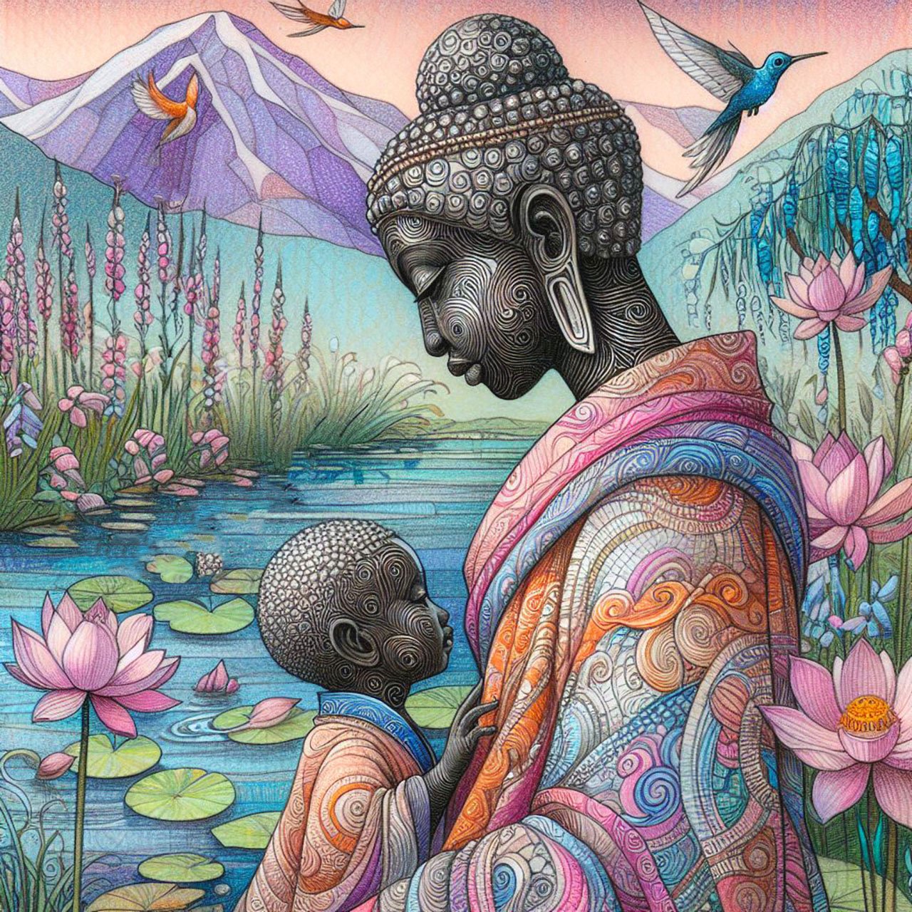 Buddha & Child Dark Swirly Mosaic 18 - Payhip