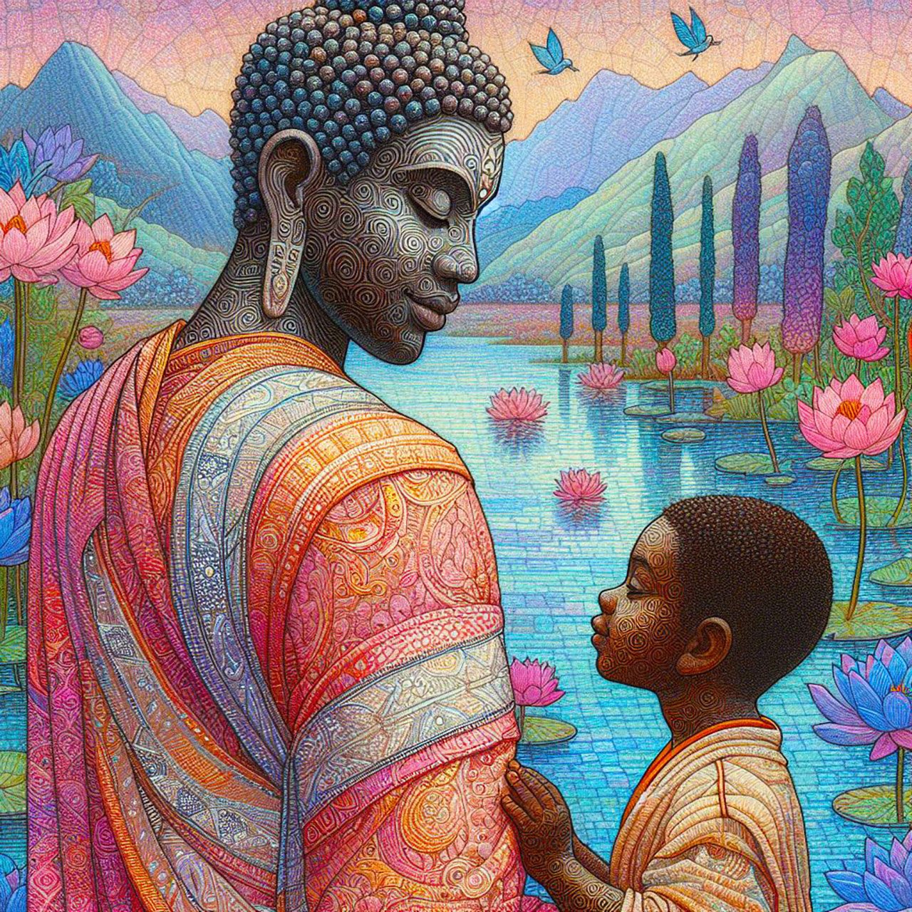 Buddha & Child Dark Swirly Mosaic Effect 14 - Payhip