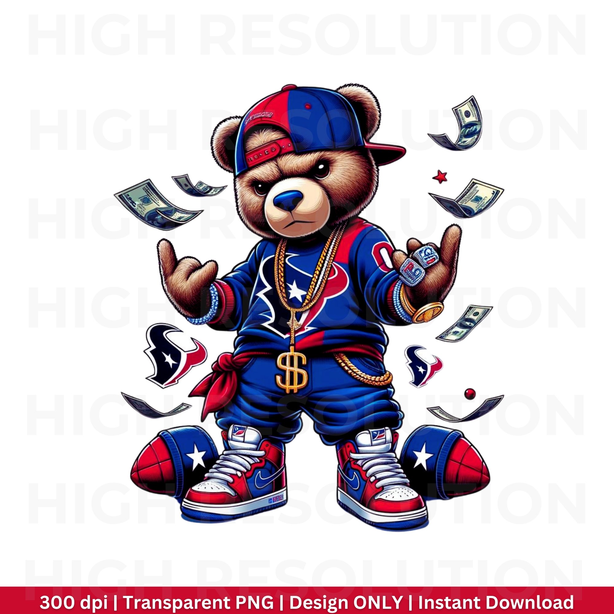 Houston Texans Hip Hop "Money" Teddy PNG | INSTANT DOWNLOAD