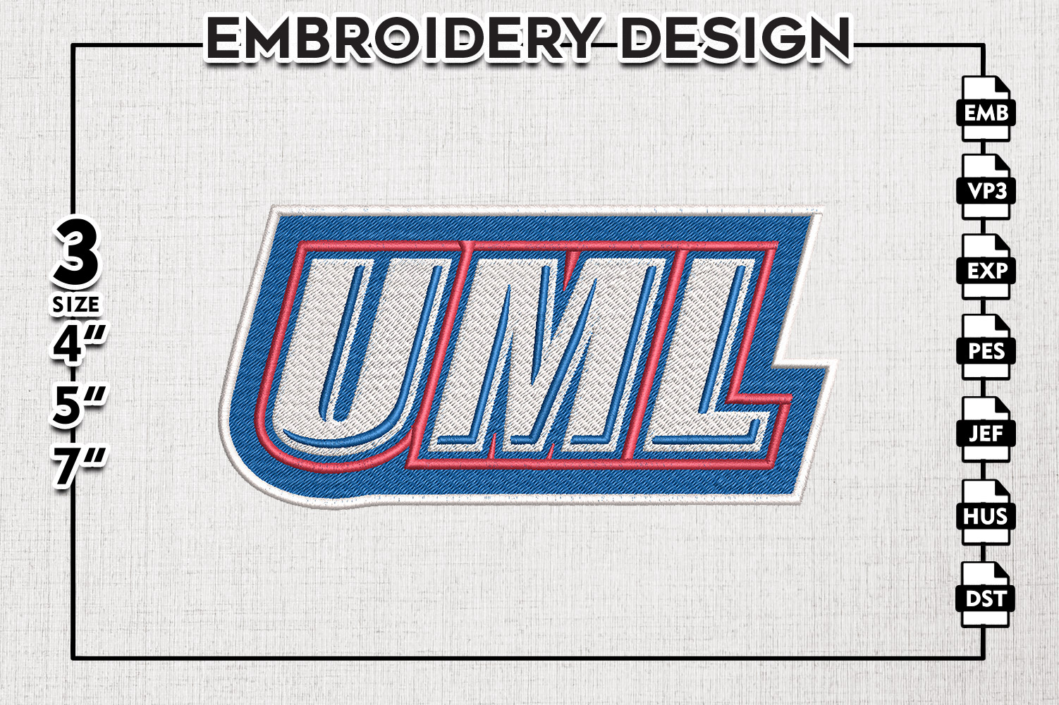 NCAA UML Logo Embroidery Files, NCAA UMass Lowell River Hawks Team Logo ...