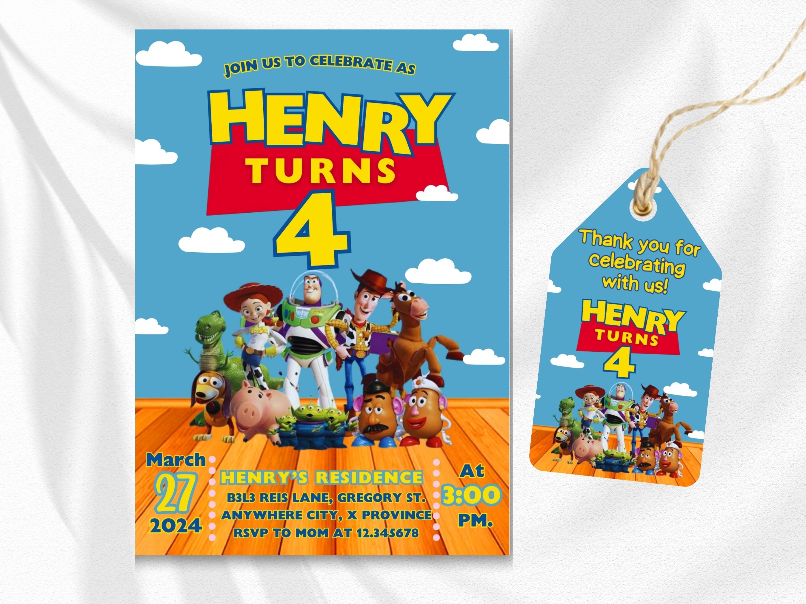 Editable Toy Story Birthday Invitation Template Free Tag for Party Favors - Payhip