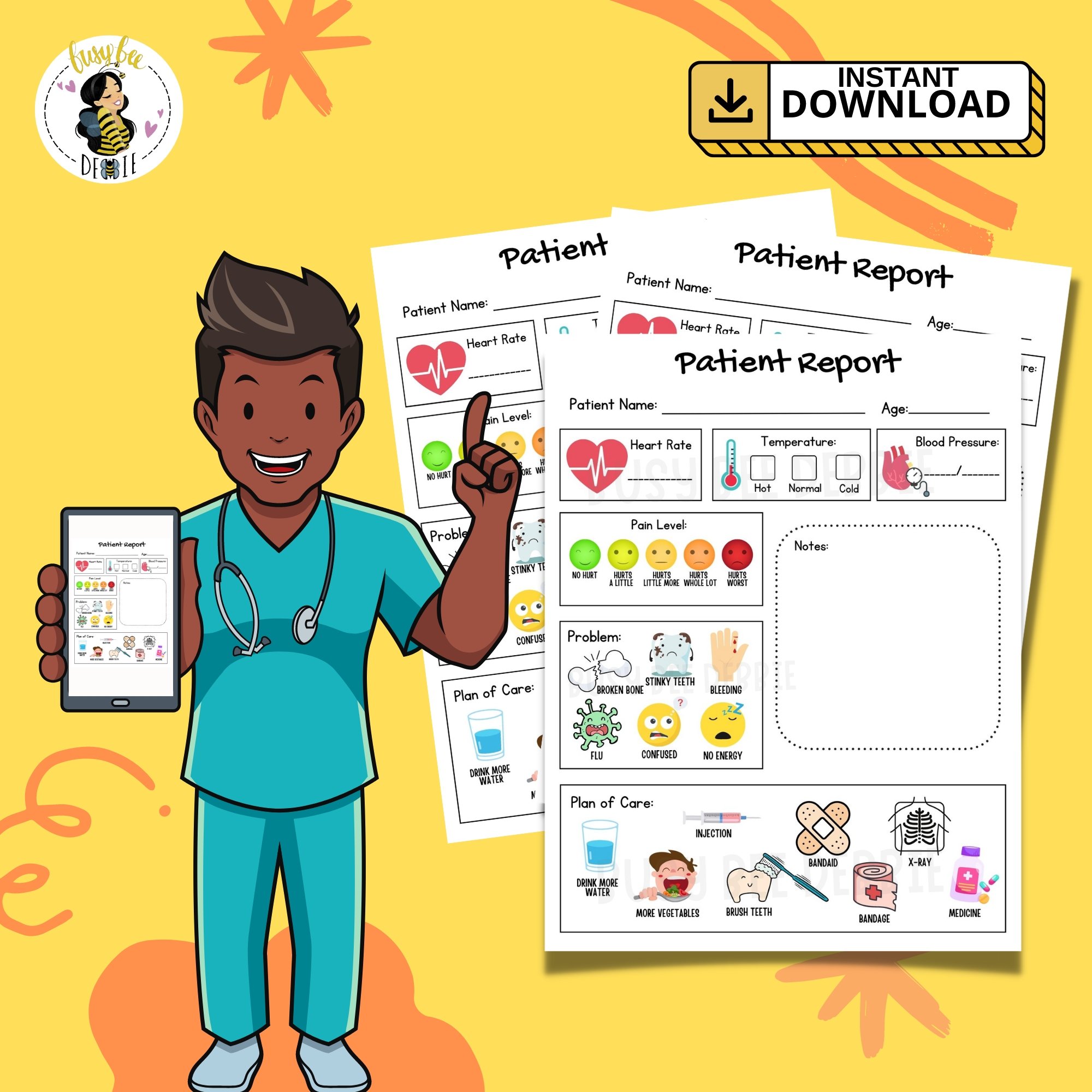 Doctors and Nurses Pretend Play | Patient Report Sheet Instant Download ...