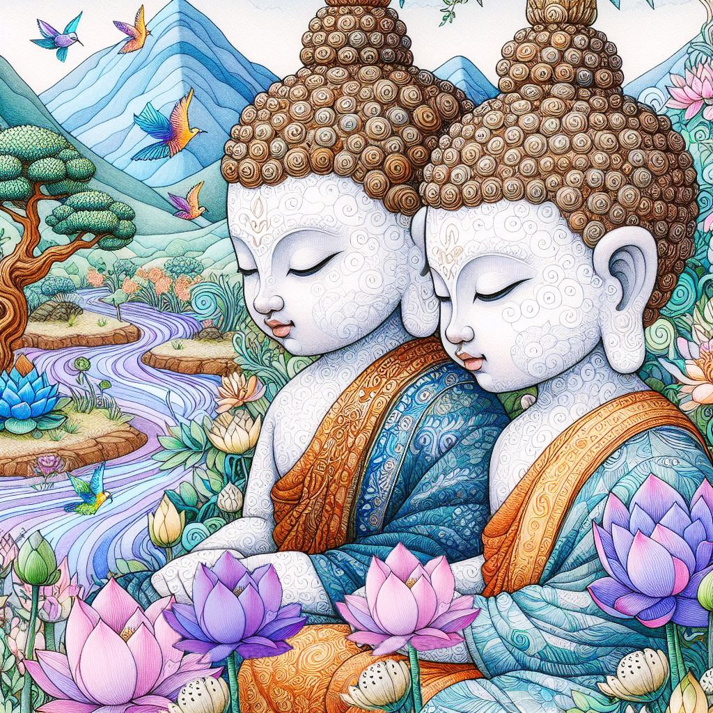 Fantasy Art Wallpapers - Buddha Boys by river - Payhip