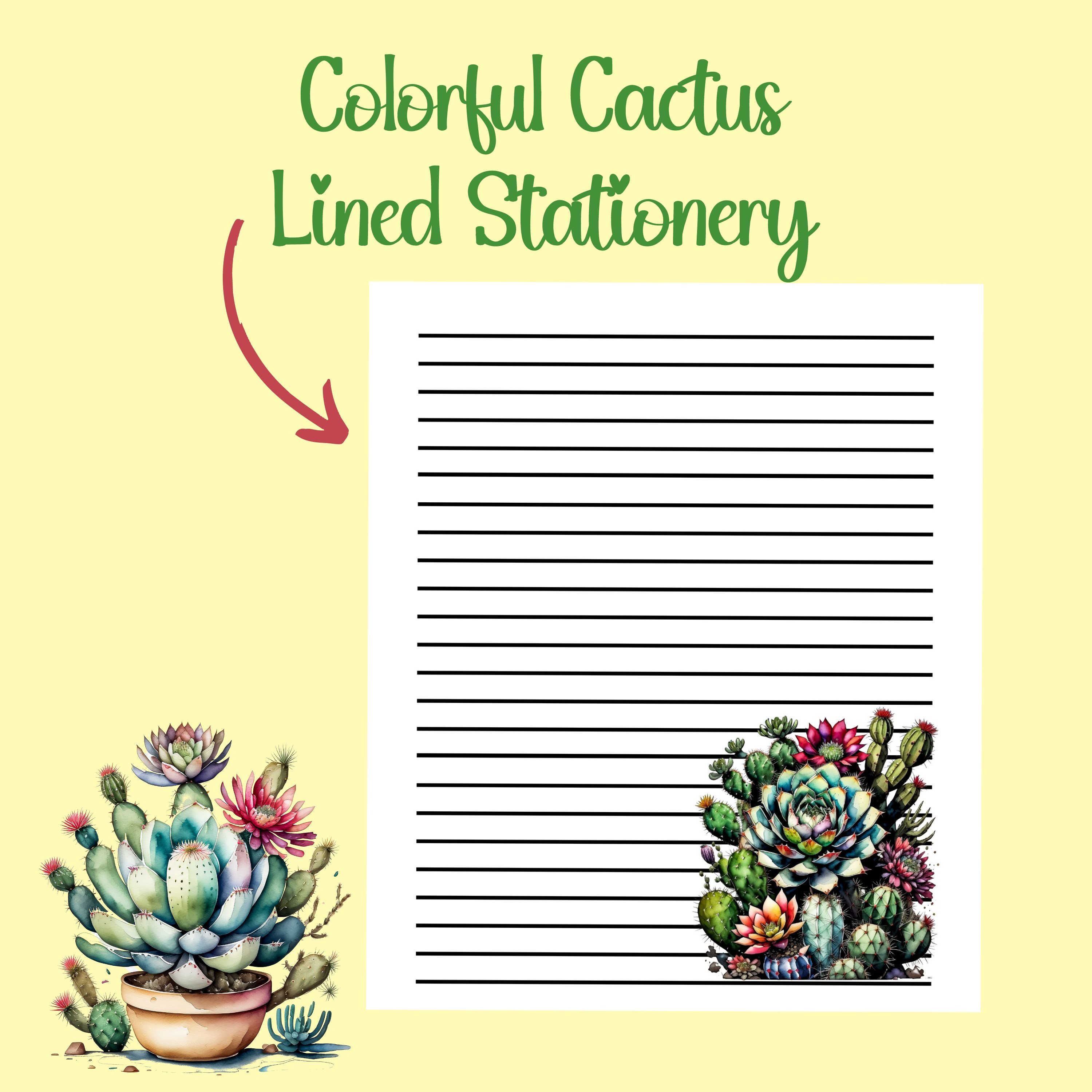Printable Colorful Cactus Lined Stationery | Cactus Writing Paper ...
