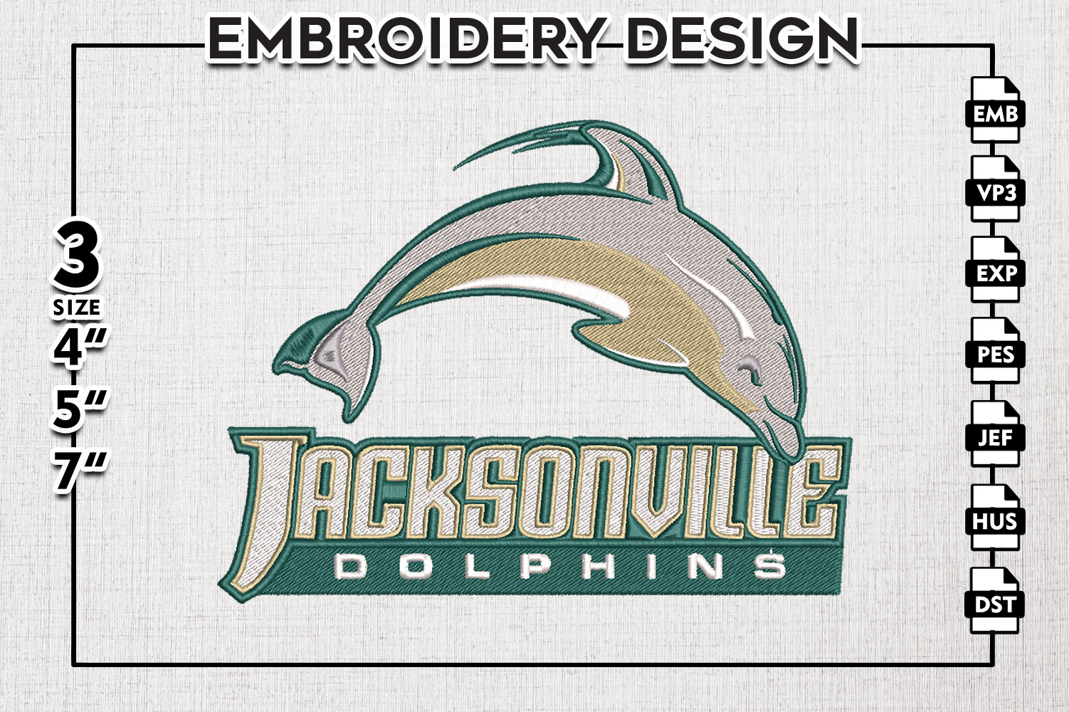 Jacksonville Dolphins Logo Team Embroidery Files, NCAA Jacksonville Dolphins Logo Embroidery ...
