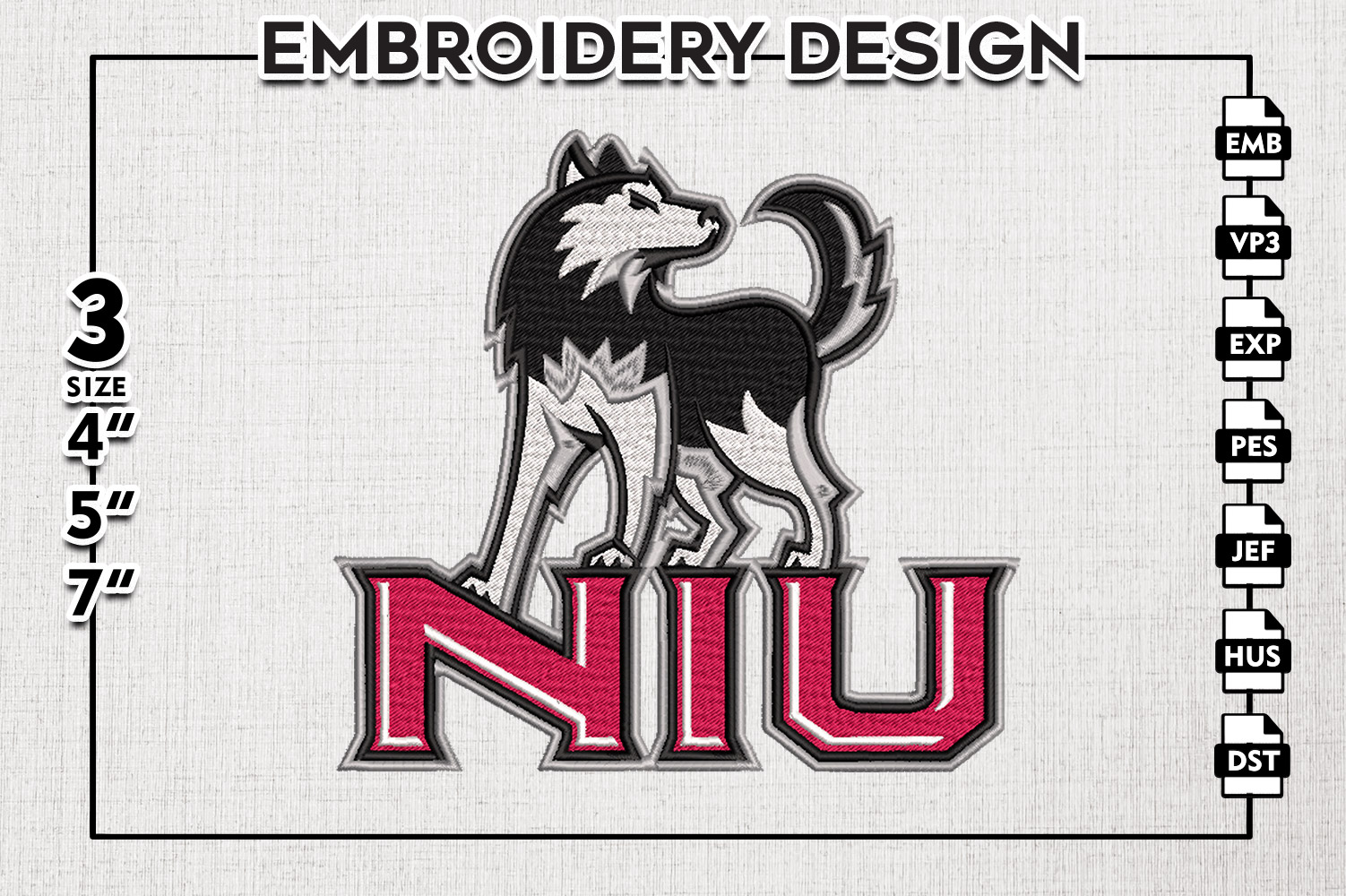 Northern Illinois Huskies NIU Mascot Logo Emb Files, NCAA Northern ...