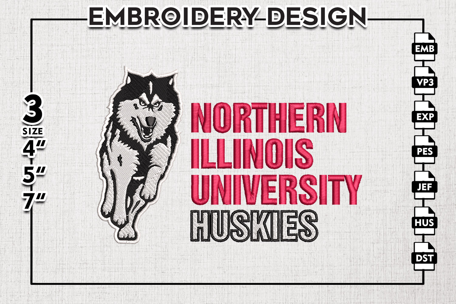 Northern Illinois Huskies Team Word Logo Emb Files, NCAA Northern ...
