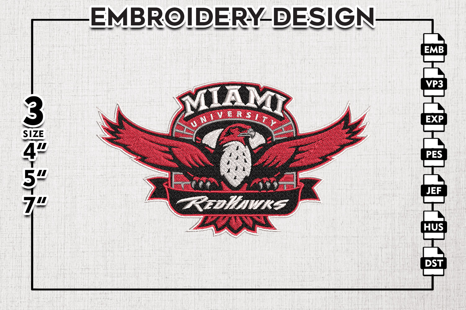 Miami RedHawks NCAA Logo Emb Files, NCAA Miami RedHawks Team Embroidery ...