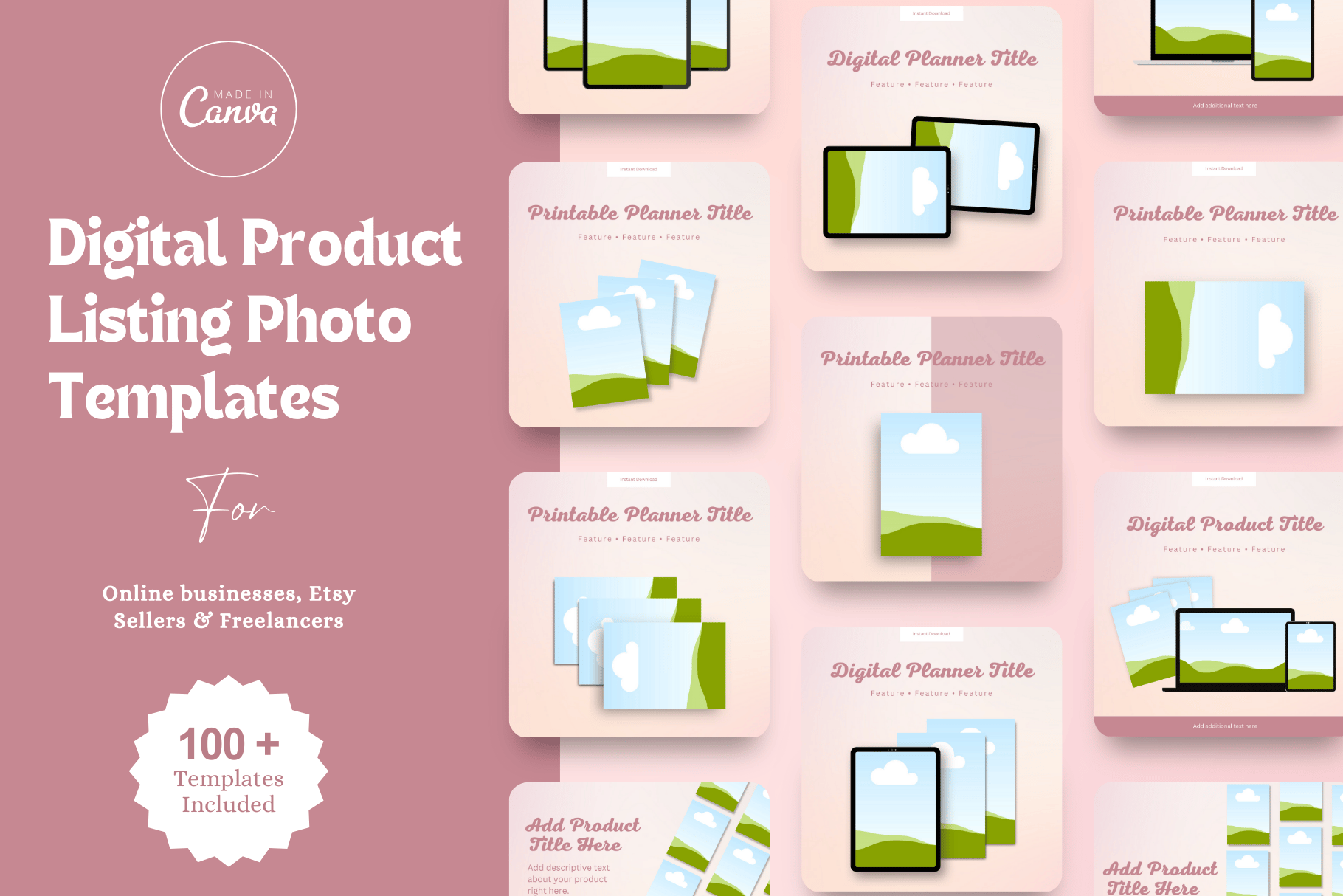 Etsy Digital Product Listing Photo Mockups (Portrait) | Editable Canva ...