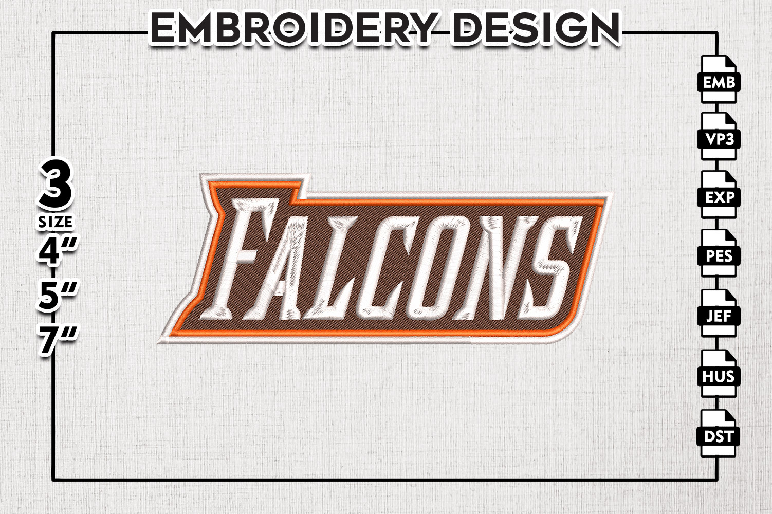 NCAA Falcons Word Logo Embroidery Files, NCAA Bowling Green Falcons ...