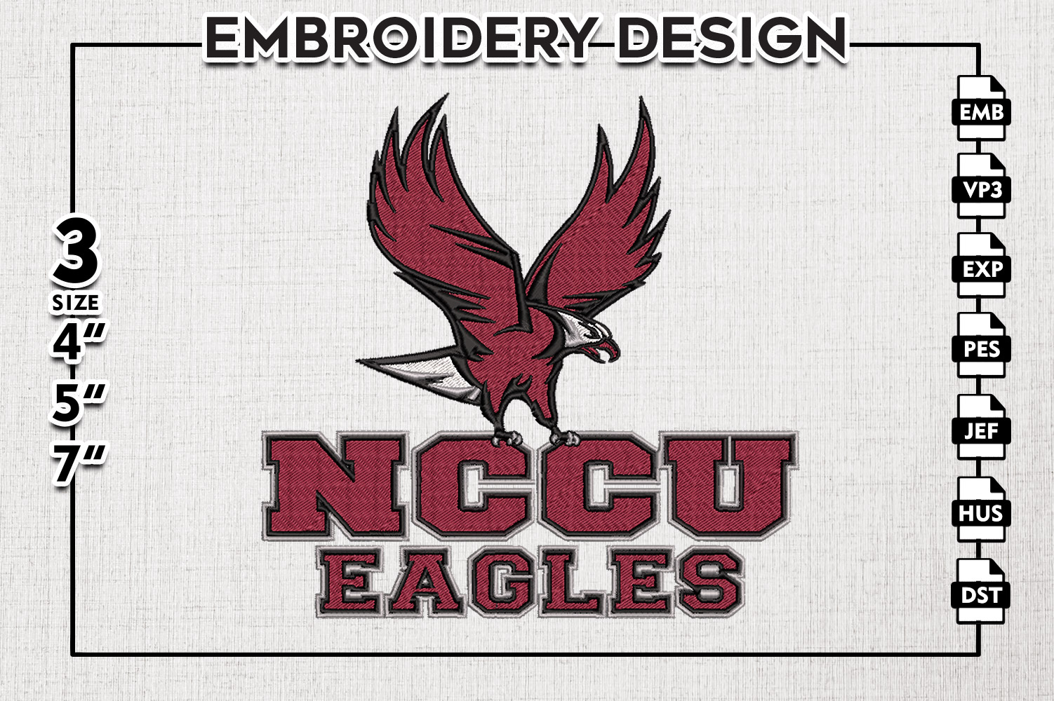 NCAA NCCU Eagles Mascot Logo Embroidery Files, North Carolina Central ...