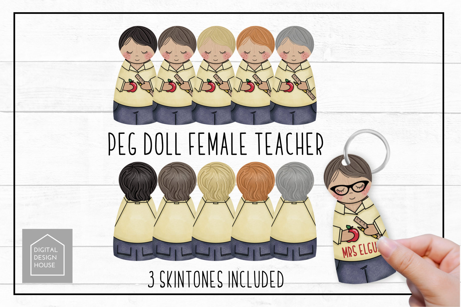 Peg Doll FEMALE TEACHERS IN 3 Skin Tones Backs Included - Payhip