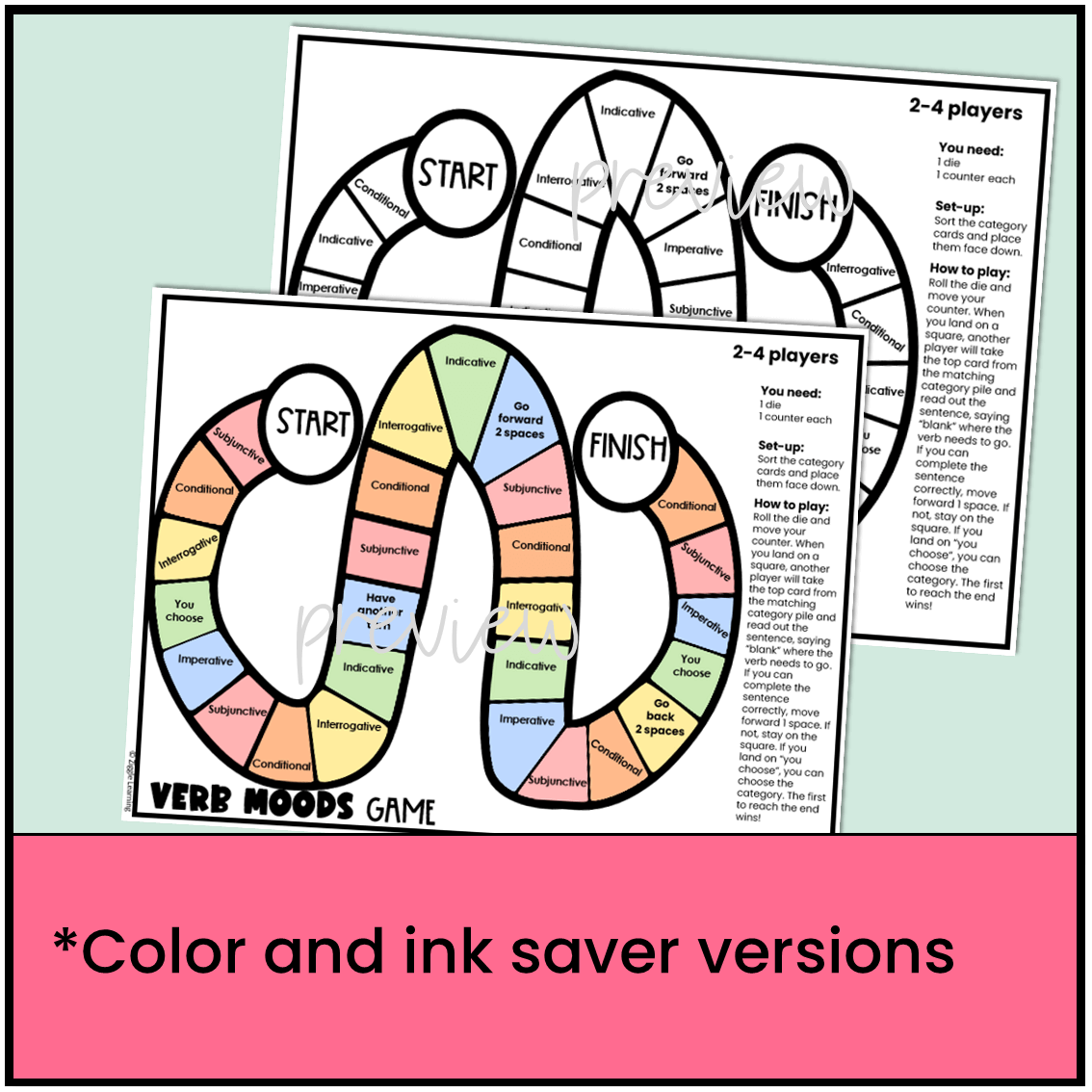 Verb Moods Board Game Activity 7th, 8th, 9th, 10th Grade Grammar