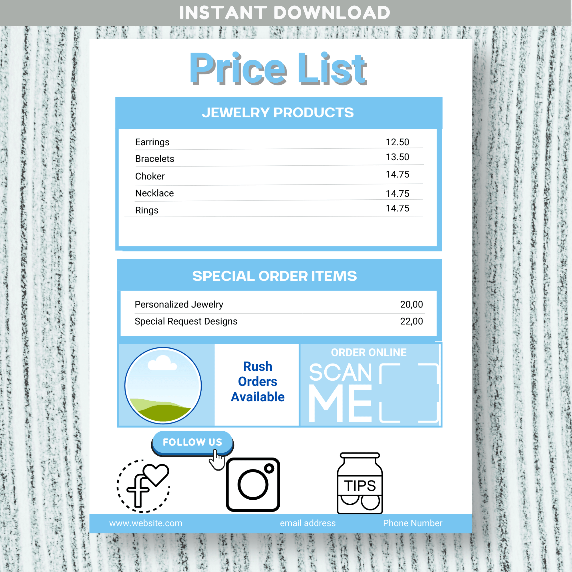 Editable Product Pricing Sheet Blue - Personal Use - Payhip