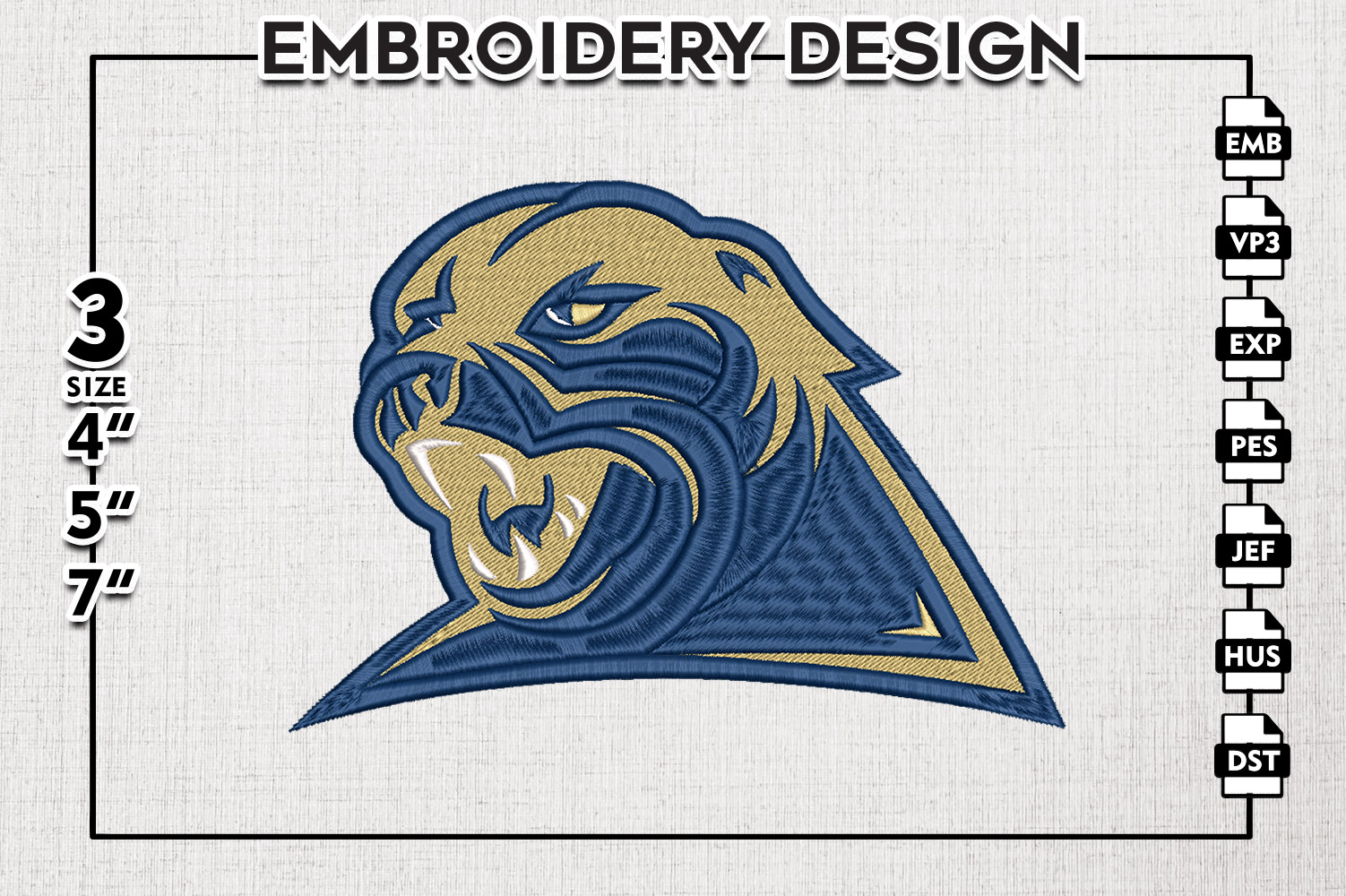 Pittsburgh Panthers Head Mascot Logo Emb Files, NCAA Pittsburgh ...