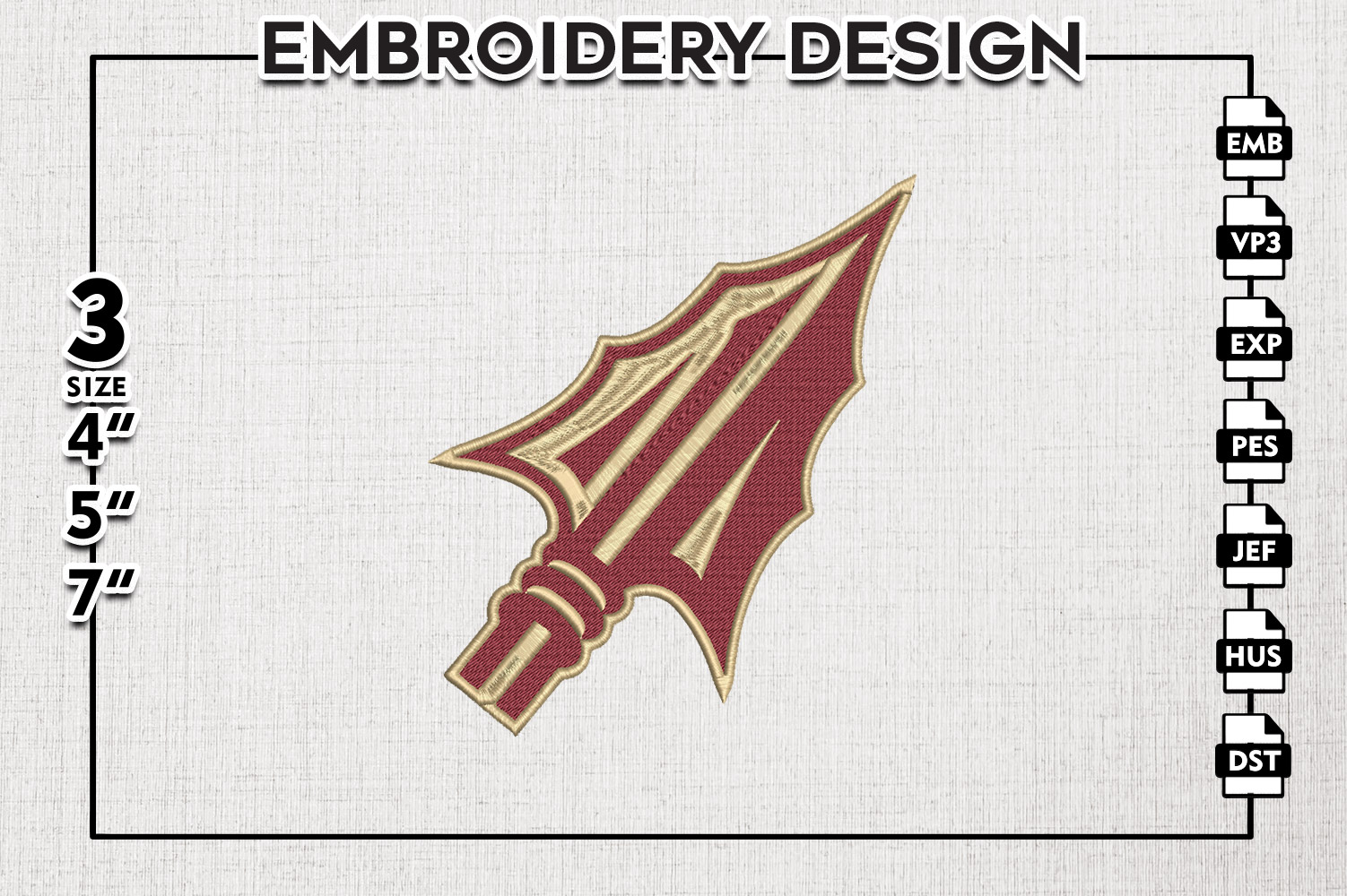 Florida State Seminoles NCAA Arrow Mascot Logo Emb Files, NCAA Florida ...