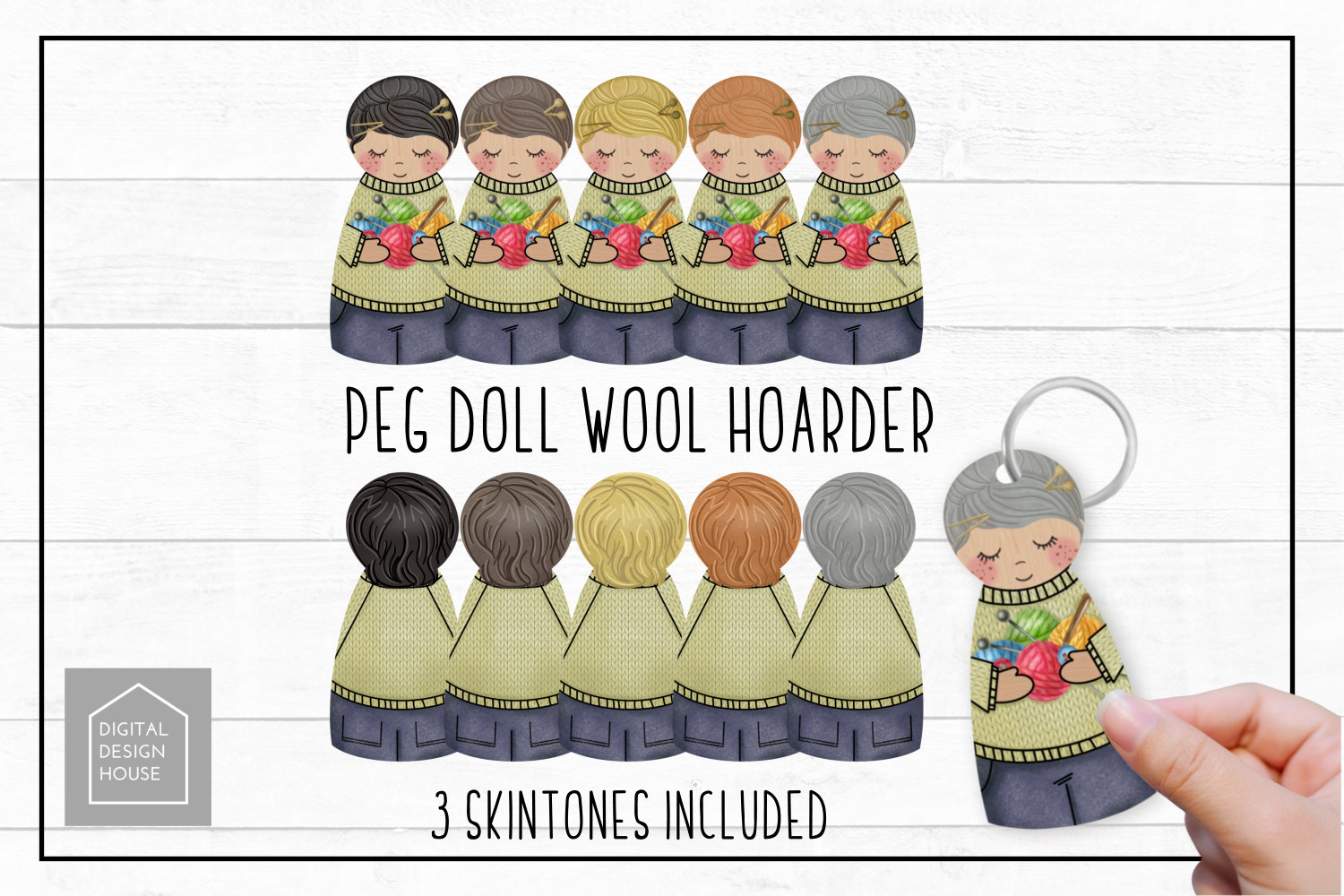 Peg Doll WOOL HOARDER IN 3 Skin Tones Backs Included - Payhip