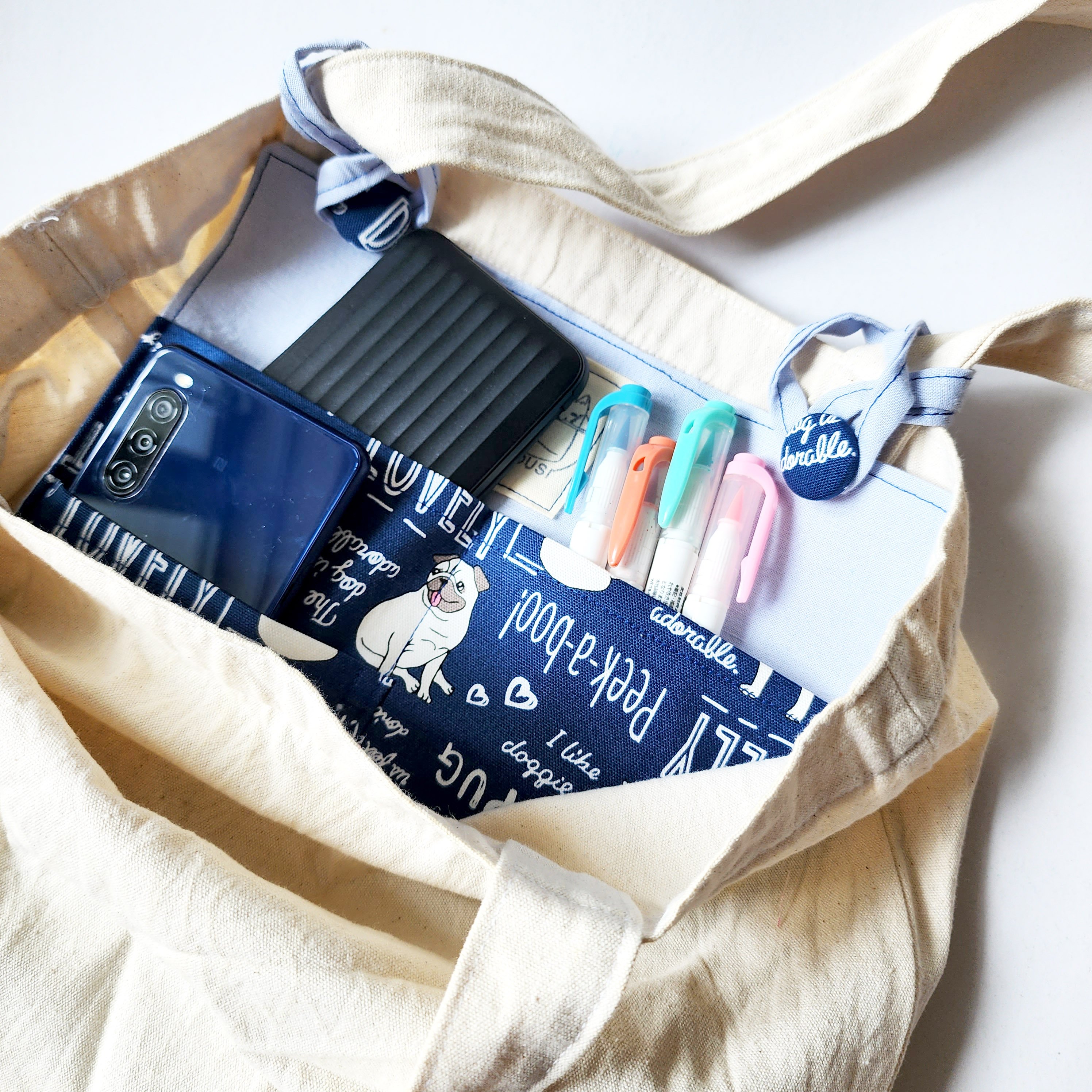 Tidy Up-Tote Bag Insert Organizer collection: Little Blue Pug - Payhip