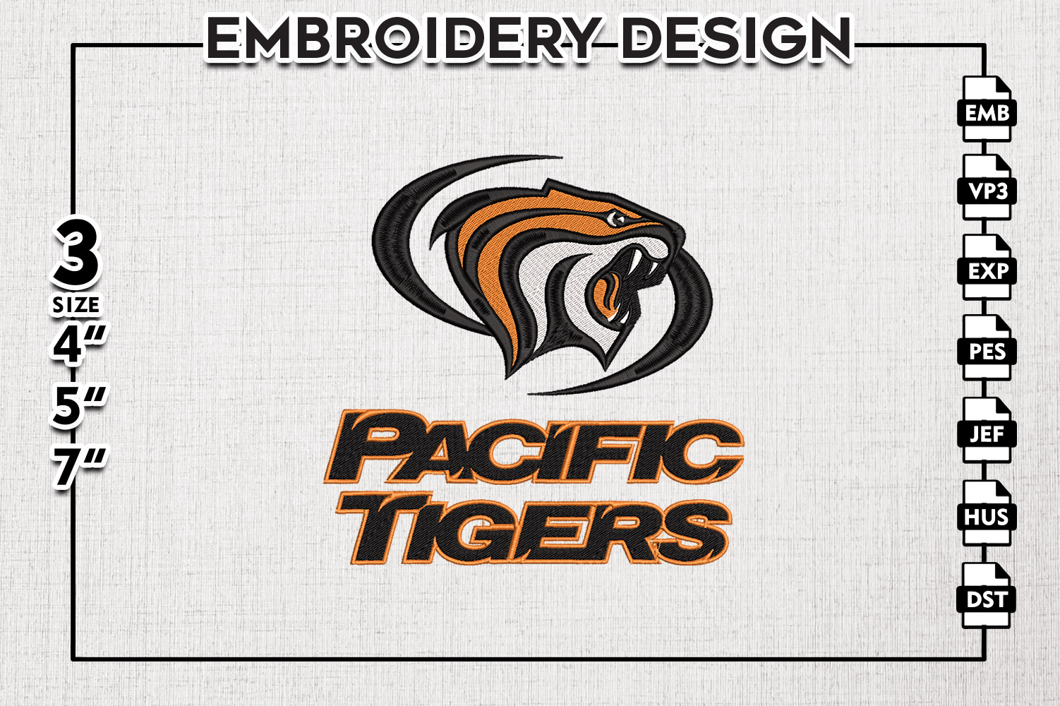 NCAA Pacific Tigers Team Logo Emb Files, Pacific Tigers NCAA Team ...